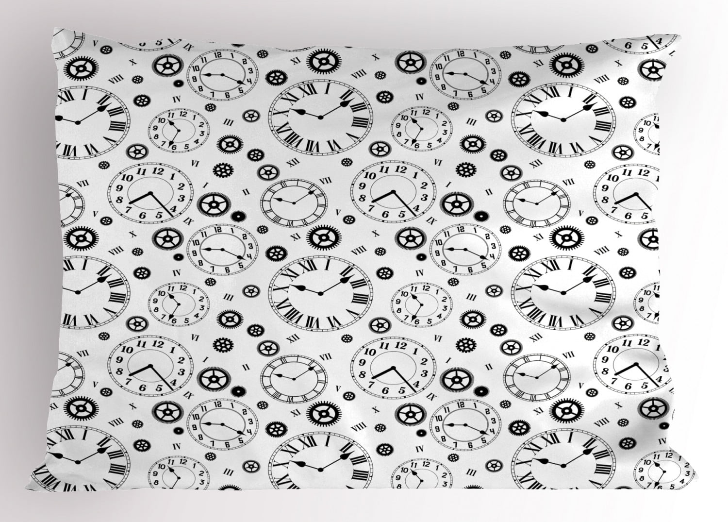 Ambesonne Clocks Pillow Sham, Time Mechanism Gears, 26" X 20", Black ...