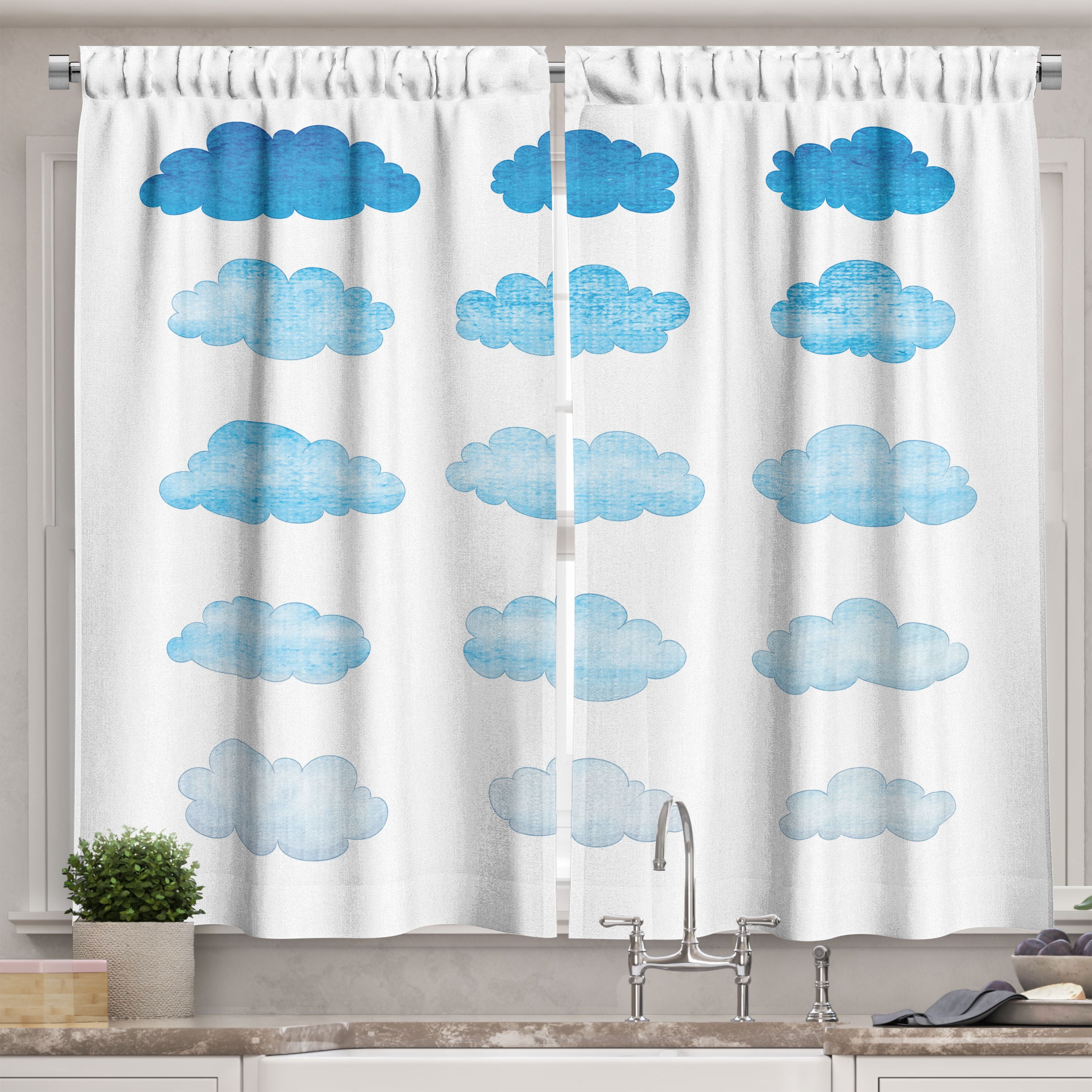 Ambesonne Cloud Kitchen Curtains, Blended Watercolor Style, 55"x39 ...