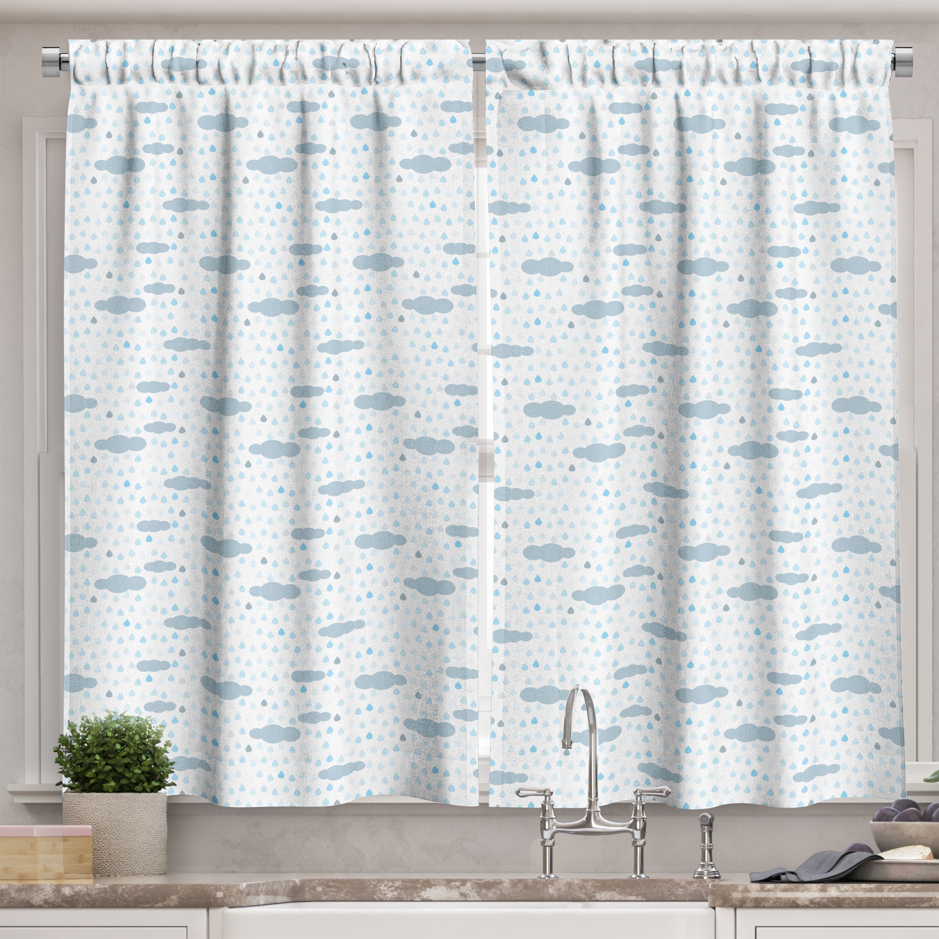 Ambesonne Cloud Kitchen Curtains, Rain Drops and Droplets, 55"x39 ...