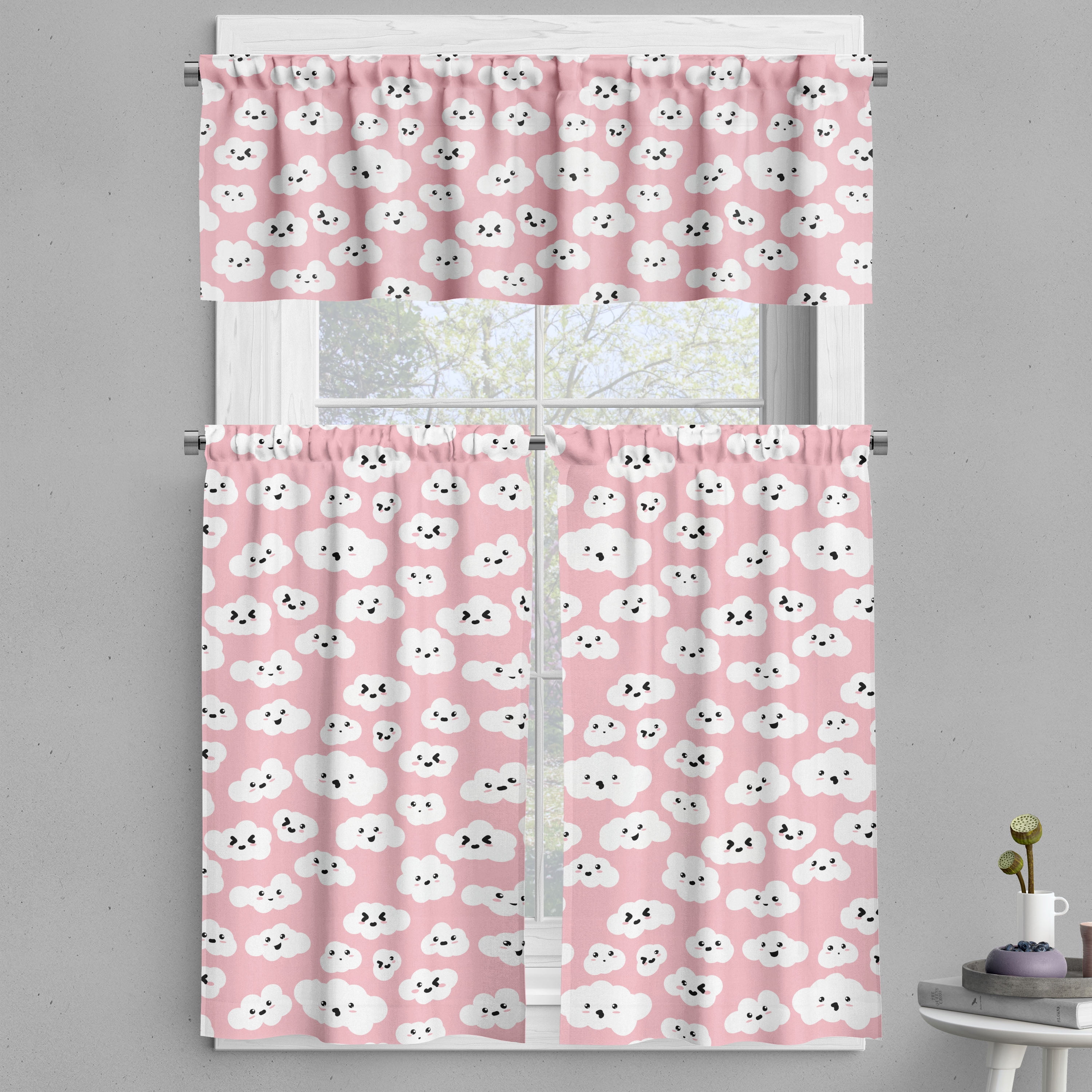 Ambesonne Cloud Valance & Curtain, Fluffy Cumulus Cartoon Art, 55"x45 ...