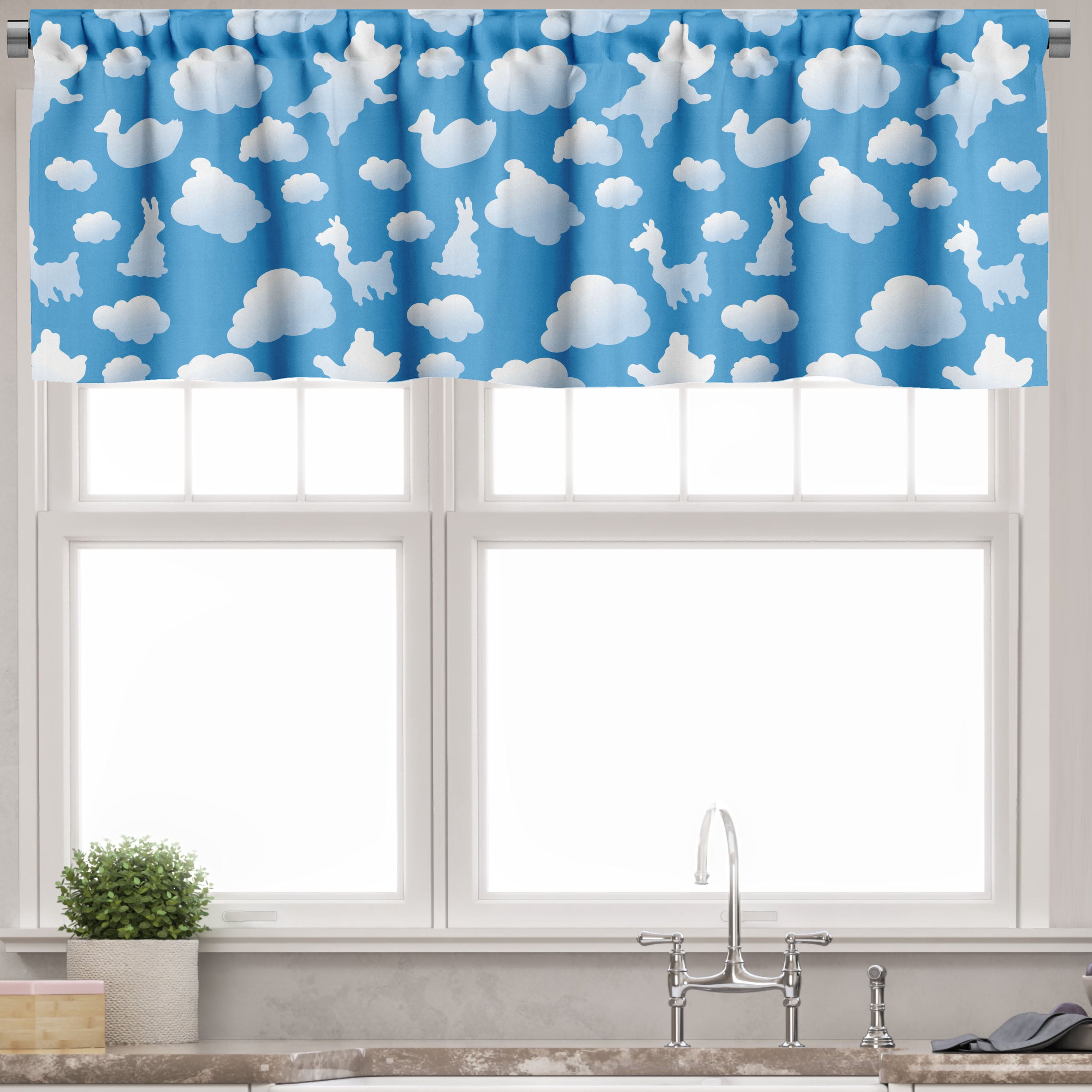 Ambesonne Cloud Valance Pack of 2, Clouds Duck Bear and Rabbit, 54"X12 ...