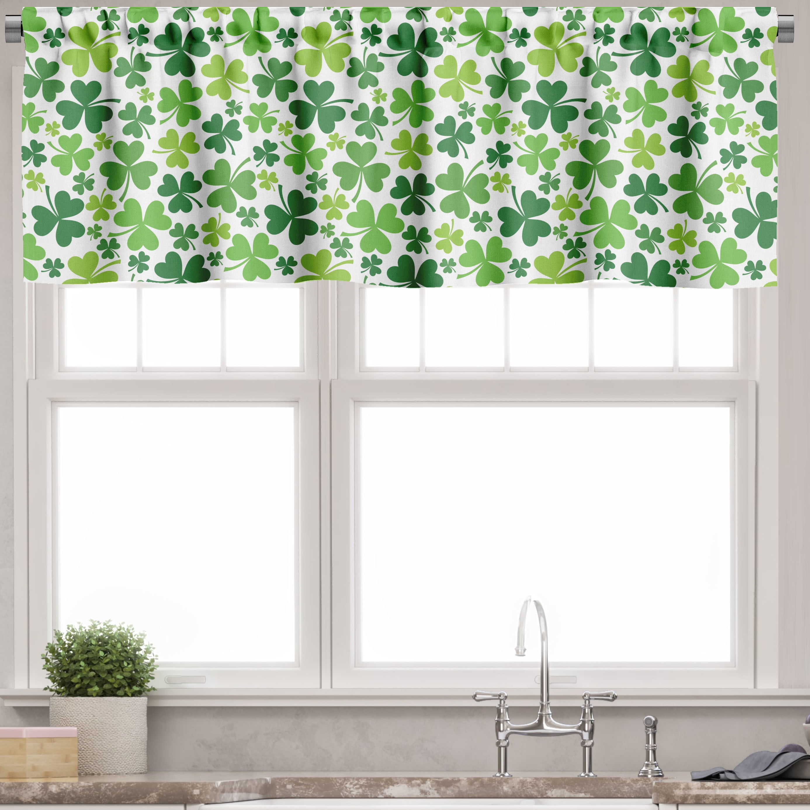 Ambesonne Clover Window Valance, Irregular Shamrocks Pattern, 54" X 18 ...