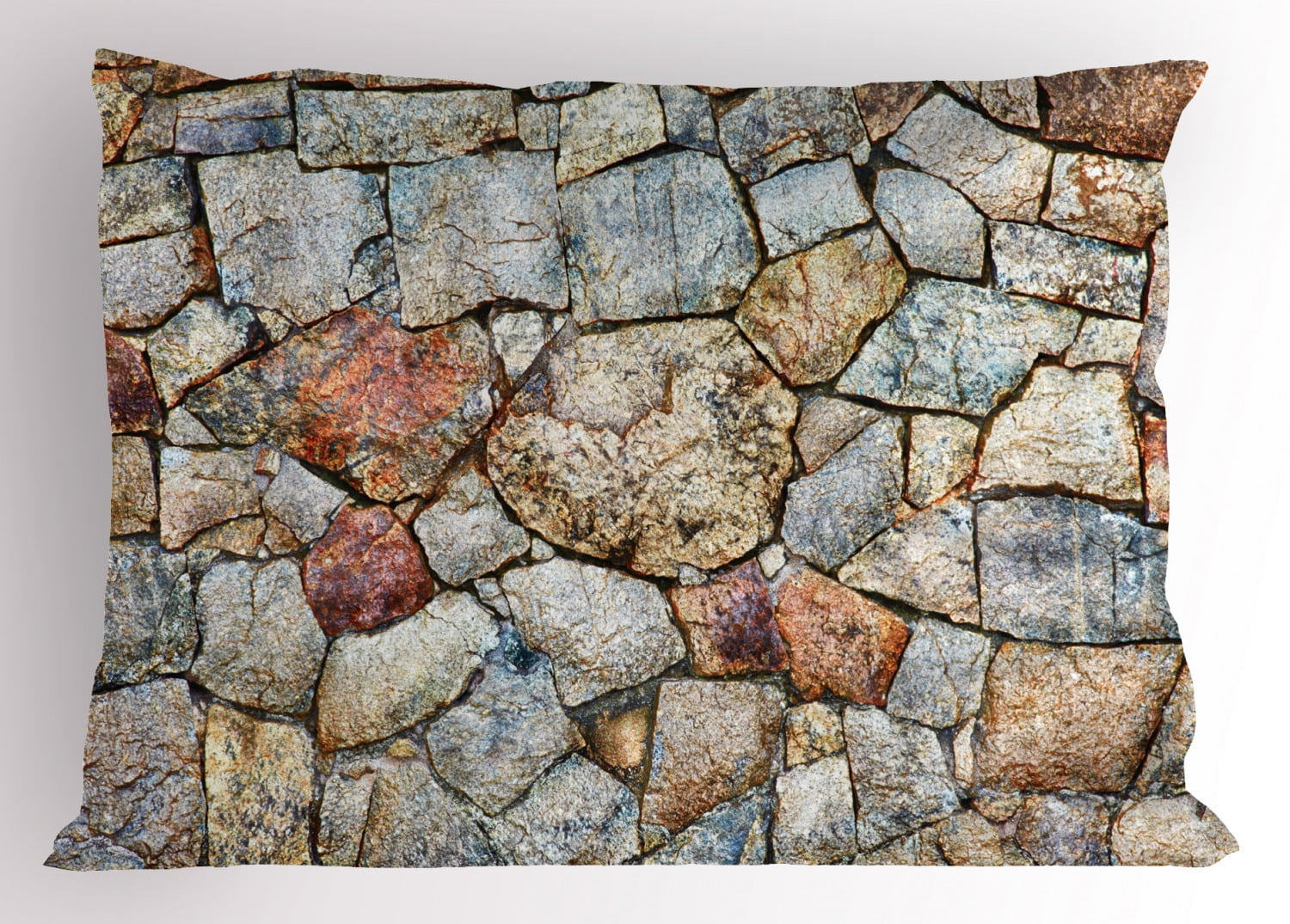 Ambesonne Cobblestone Pillow Sham, Rustic Natural Wall, 26" X 20 ...