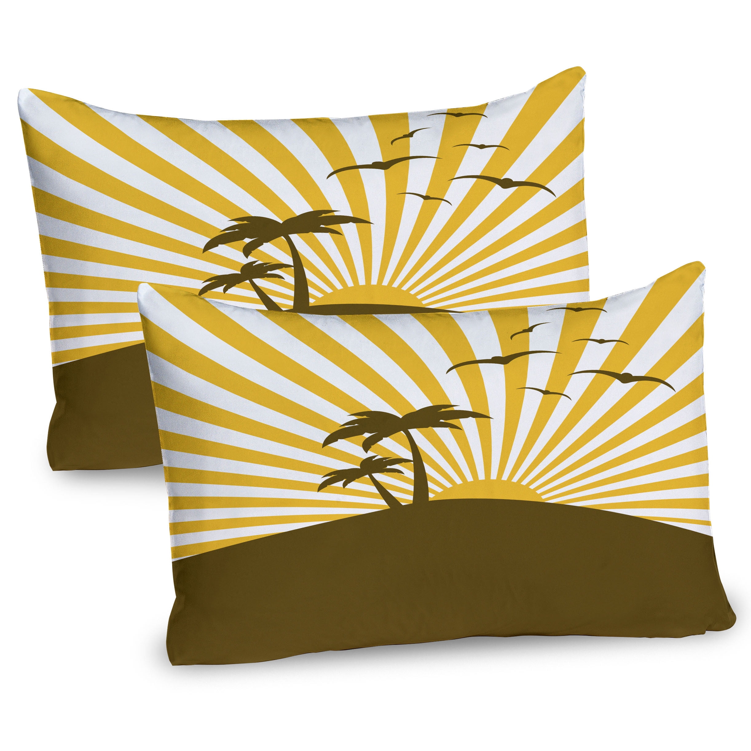 Ambesonne Coconut Pillow Sham 2 Pack, Island with Palms Seagulls, 30 ...