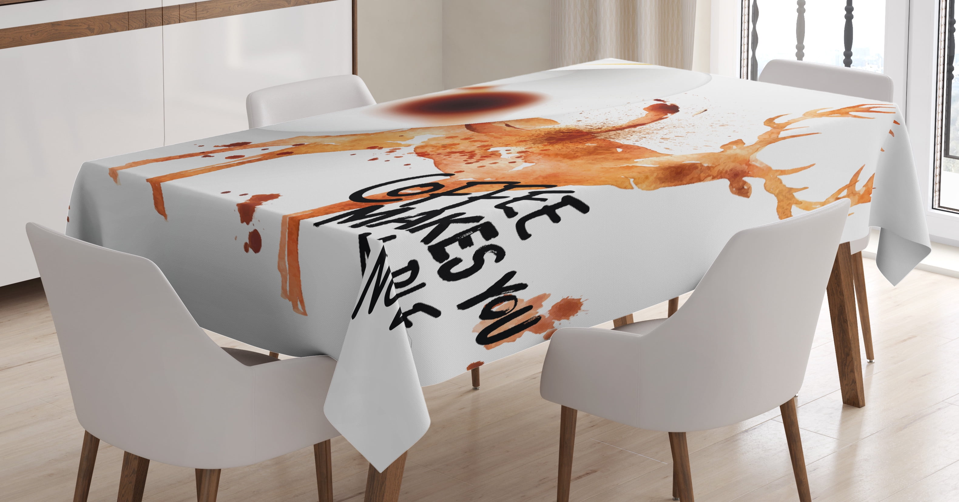 Ambesonne Coffee Art Tablecloth Rectangular Table Cover, Deer Antlers ...