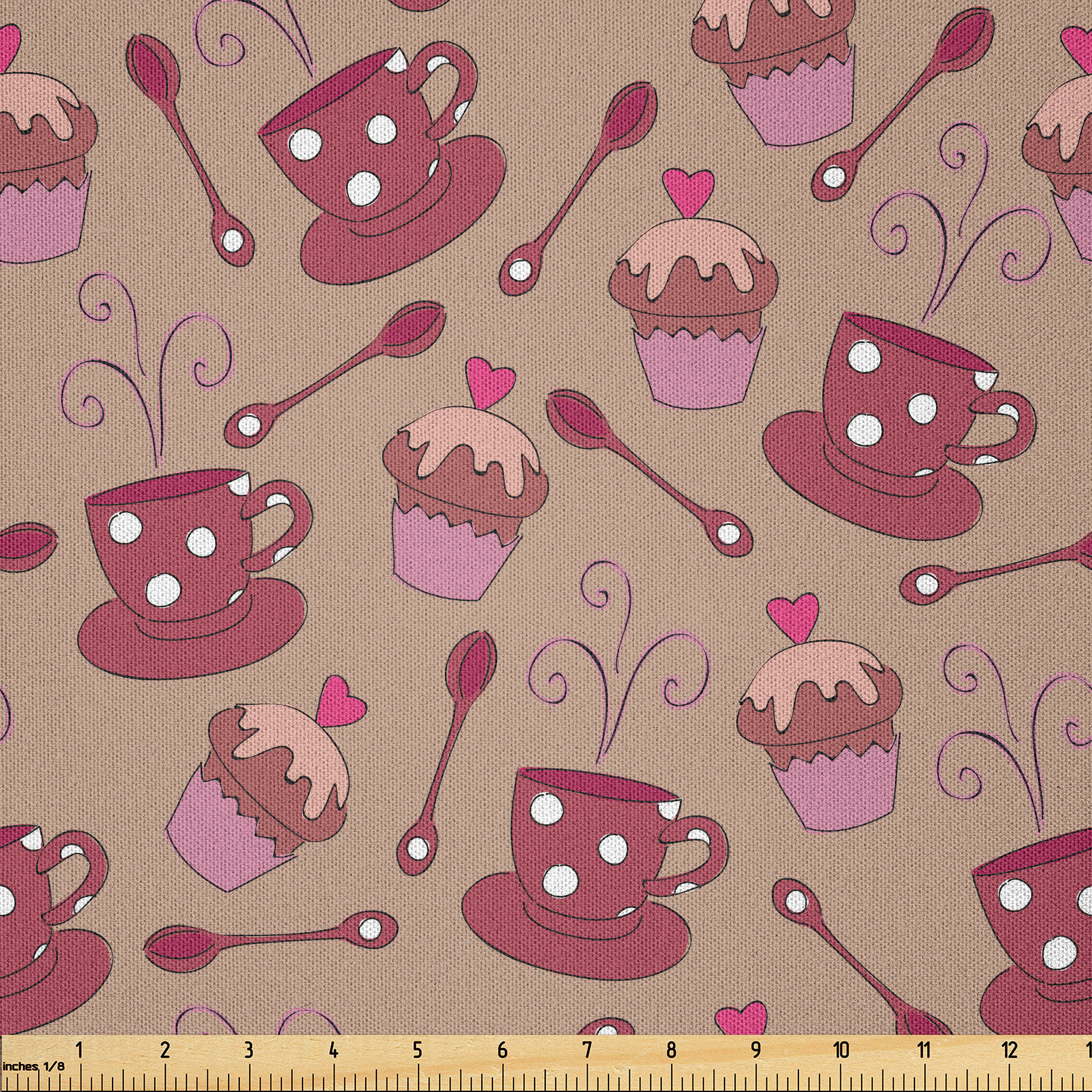 Ambesonne Coffee Fabric by the Yard Microfiber, Tea Cups Muffins and ...