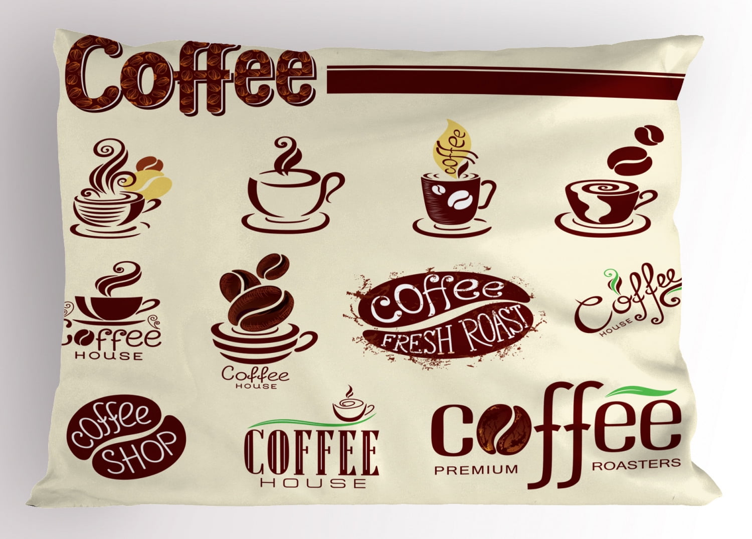 Ambesonne Coffee Pillow Sham, Abstract Elements Design, 36" X 20 ...