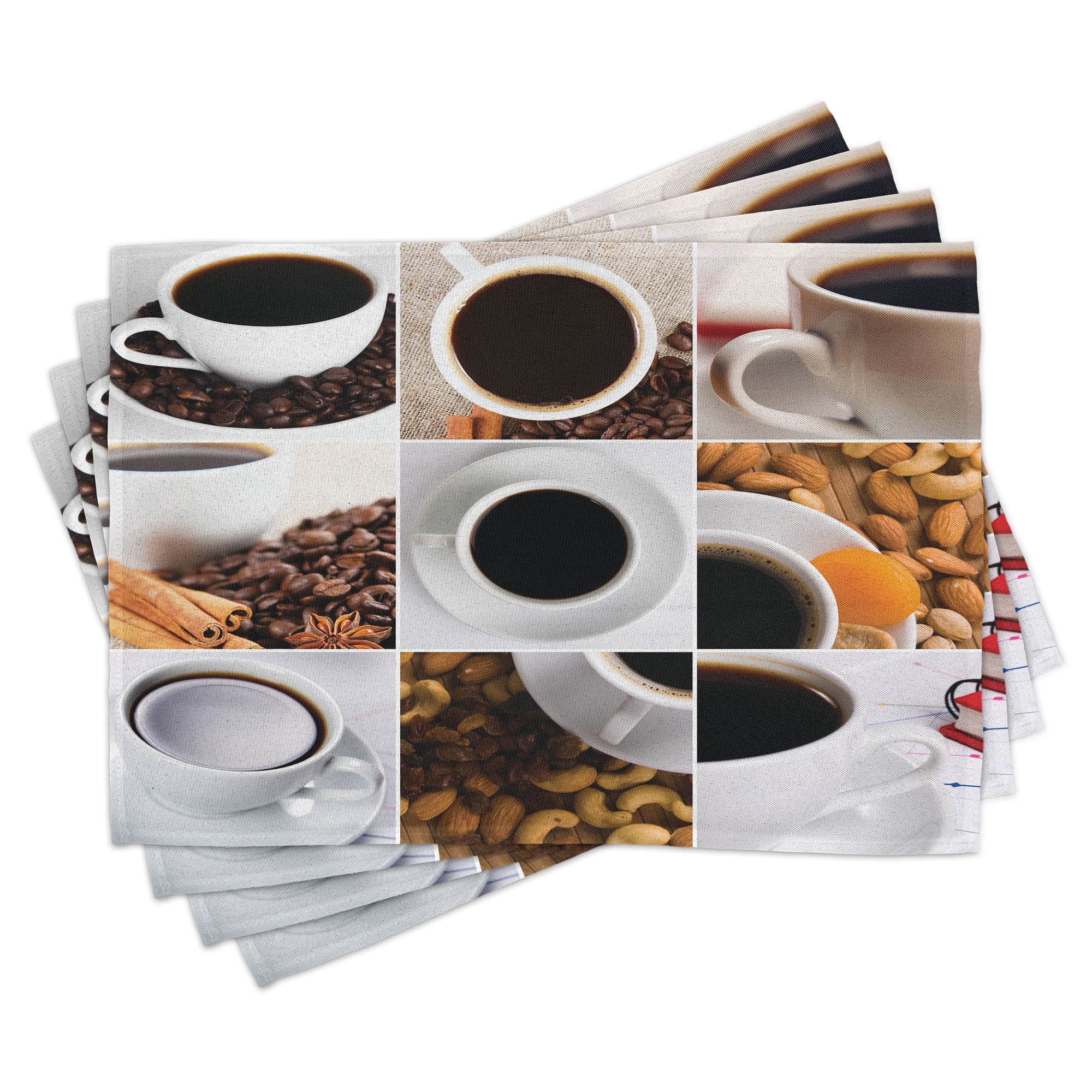 Ambesonne Coffee Place Mats Set of 4, Coffee Almonds Cashews, Standard ...