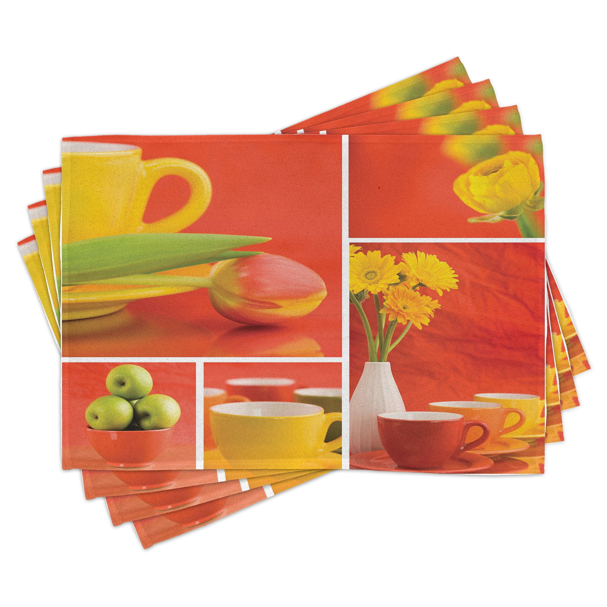 Ambesonne Coffee Place Mats Set of 4, Coffee Cups Tulips Apples ...