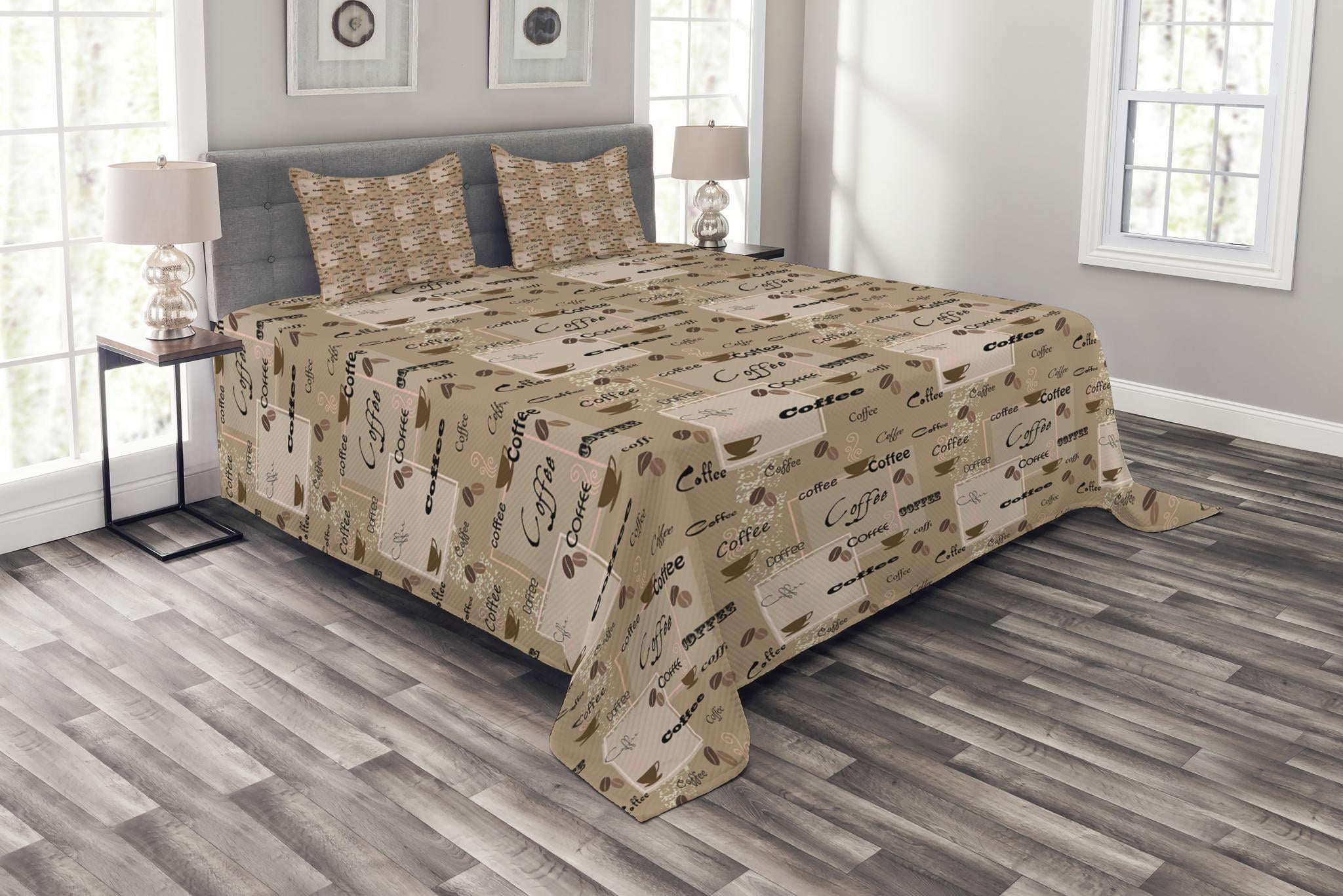 Ambesonne Coffee Quilted Bedspread Set 3 Pcs, Coffee Typography Beans ...