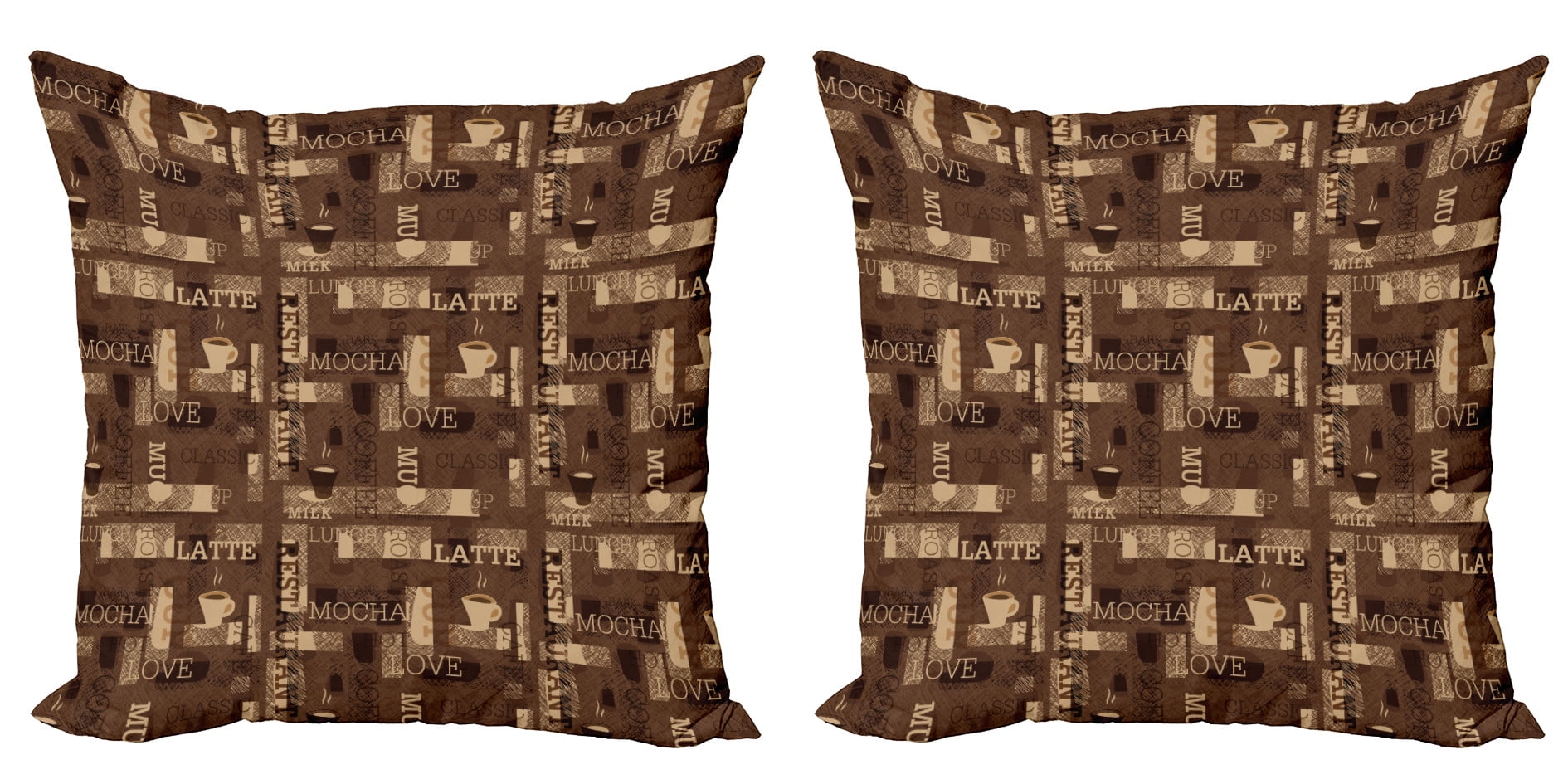 Ambesonne Coffee Throw Pillow Cover 2 Pack, Cafeteria Typography, 20 ...