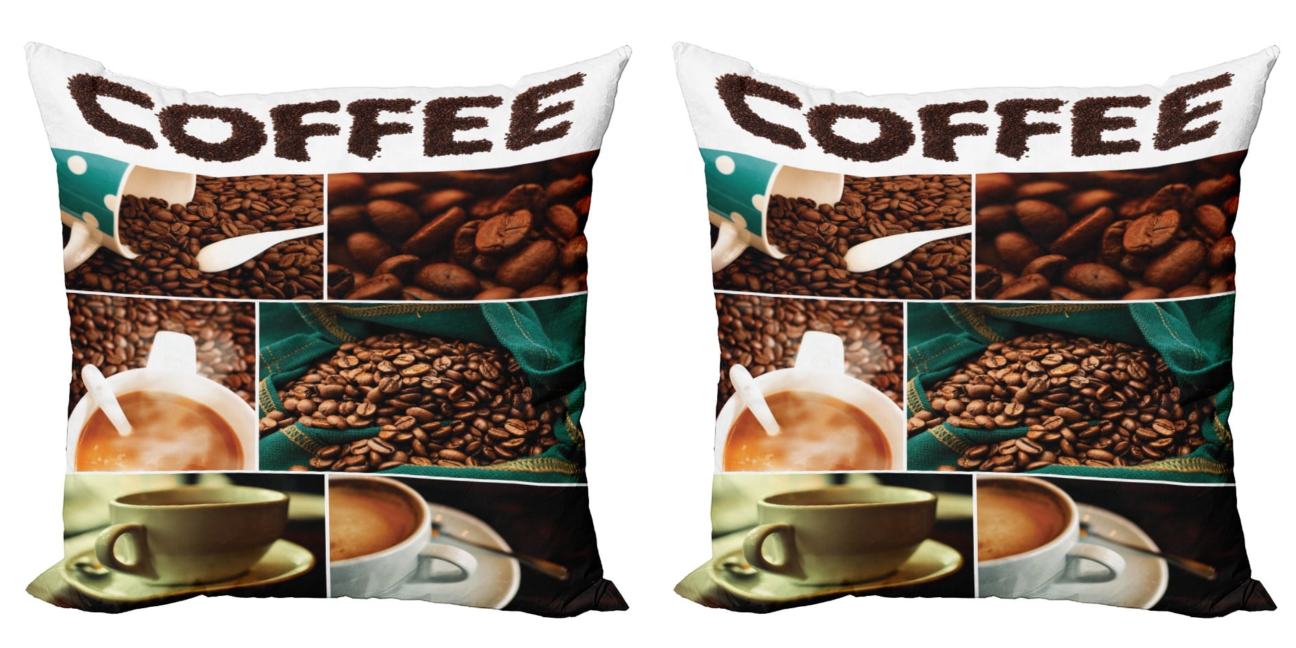 Ambesonne Coffee Throw Pillow Cover 2 Pack, Photo Collage Relax Time ...
