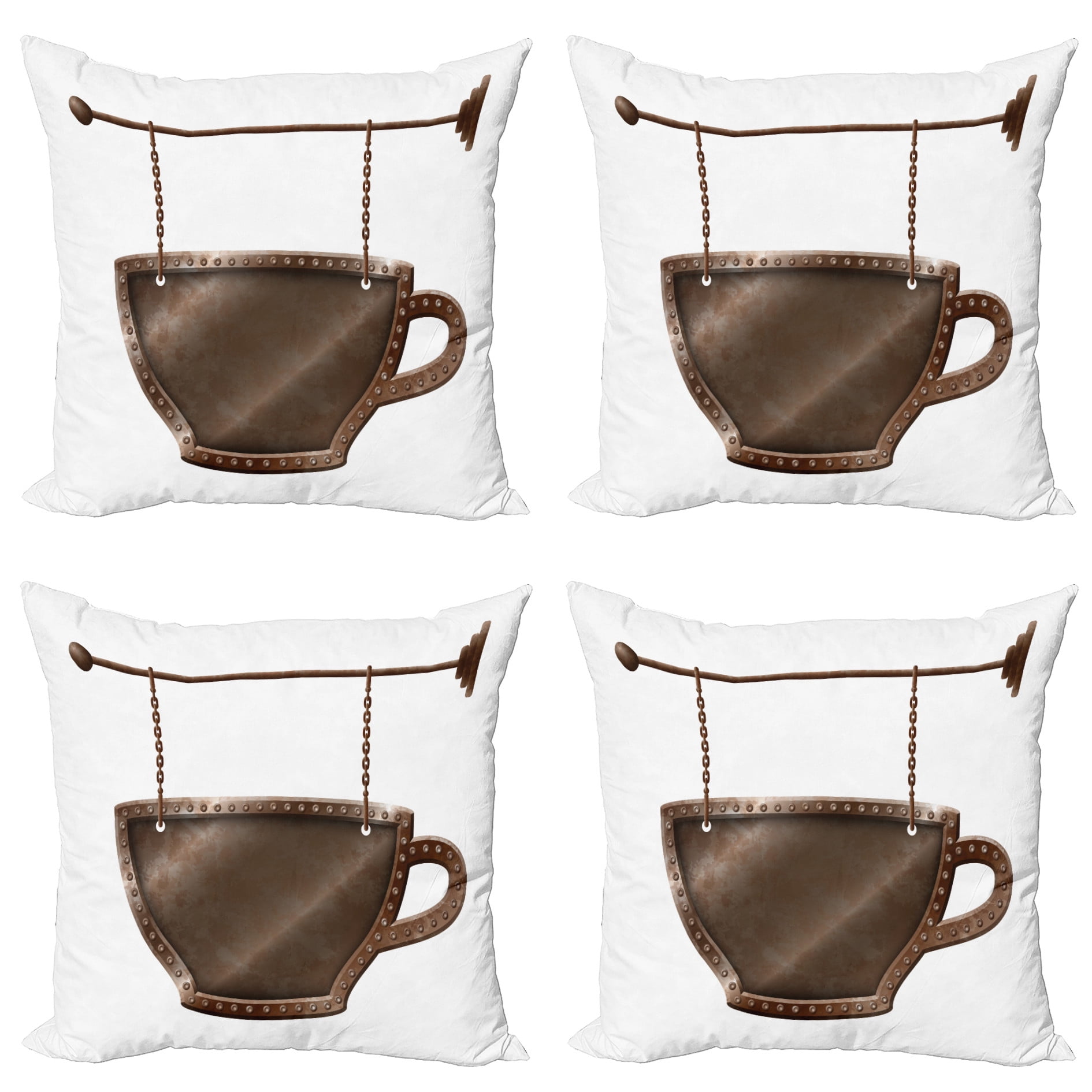 Ambesonne Coffee Throw Pillow Cover 4 Pack, Rusty Cup Singboard, 24 ...