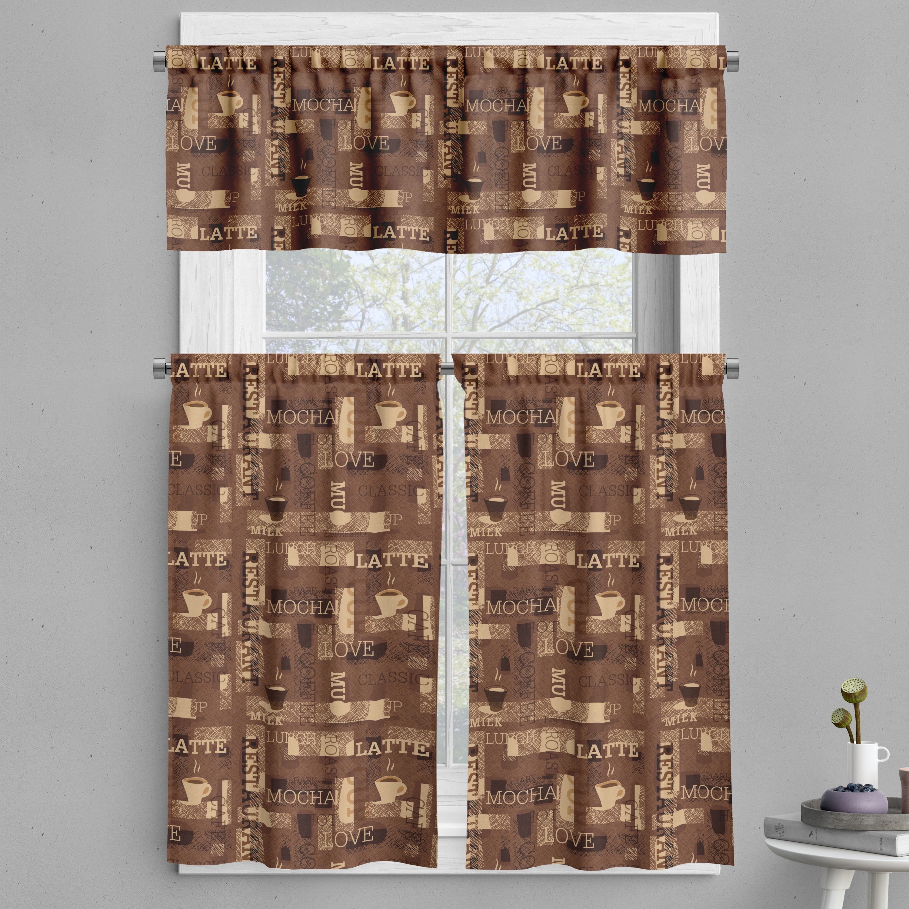 Ambesonne Coffee Valance & Curtain, Cafeteria Typography, 55"x24 ...