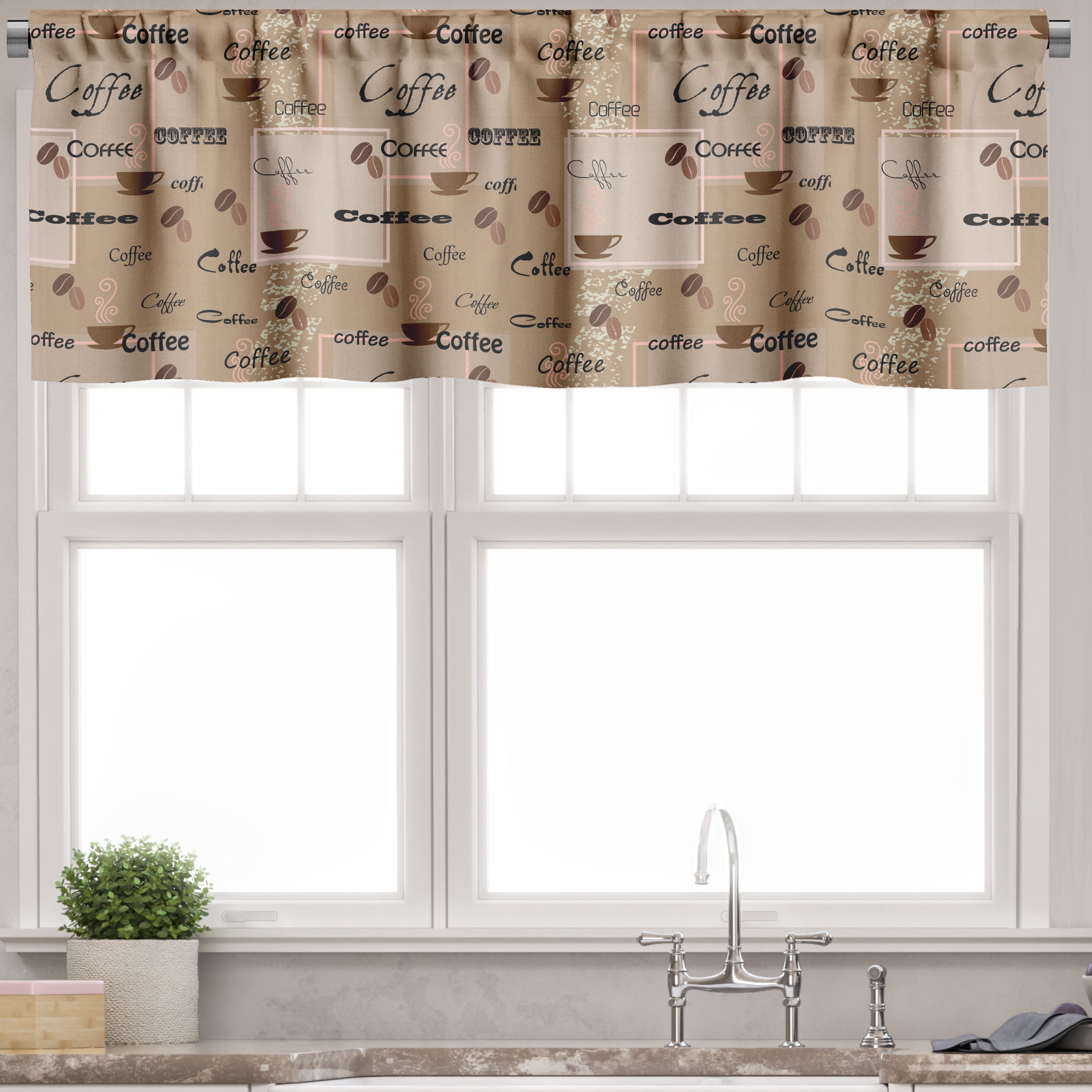 Ambesonne Coffee Window Valance, Coffee Typography Beans, 54 Ambesonne Coffee Window Valance, Coffee Typography Beans, 54