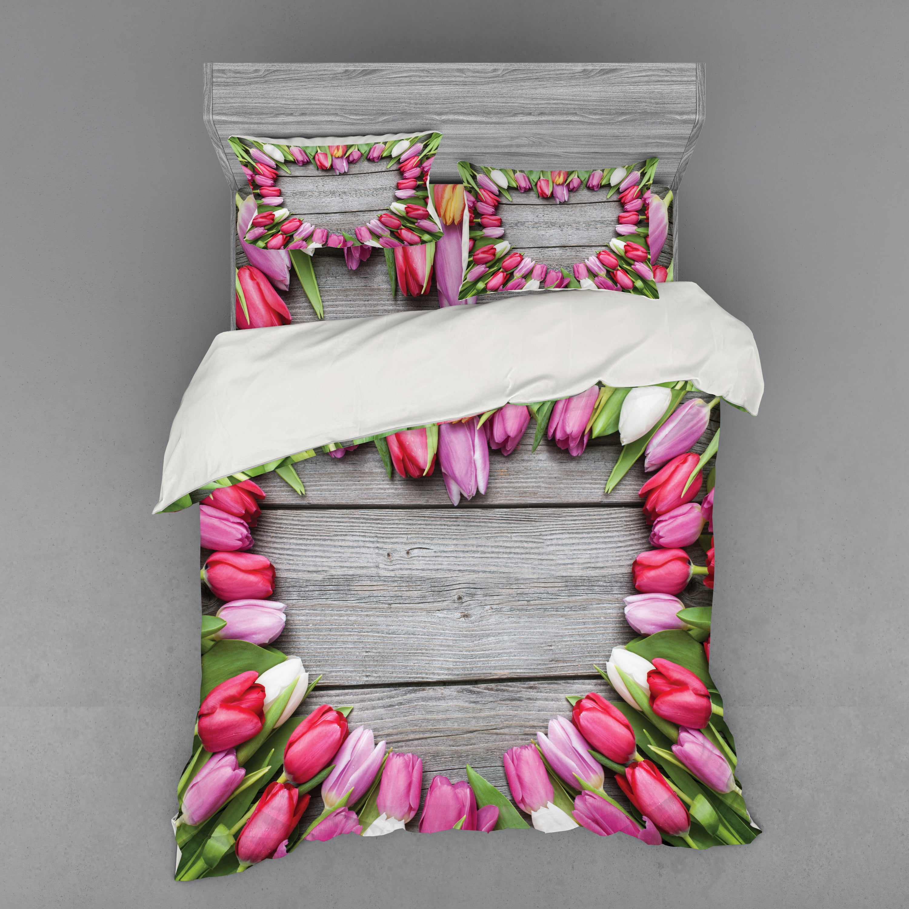 Ambesonne Colorful Bedding Set 4 Pcs, Frame of Fresh Tulips, Queen ...