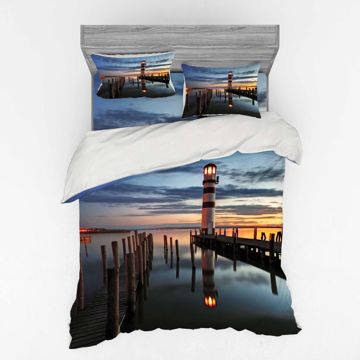 Ambesonne Colorful Bedding Set 4 Pcs, Lighthouse Calm Dusk, Queen ...