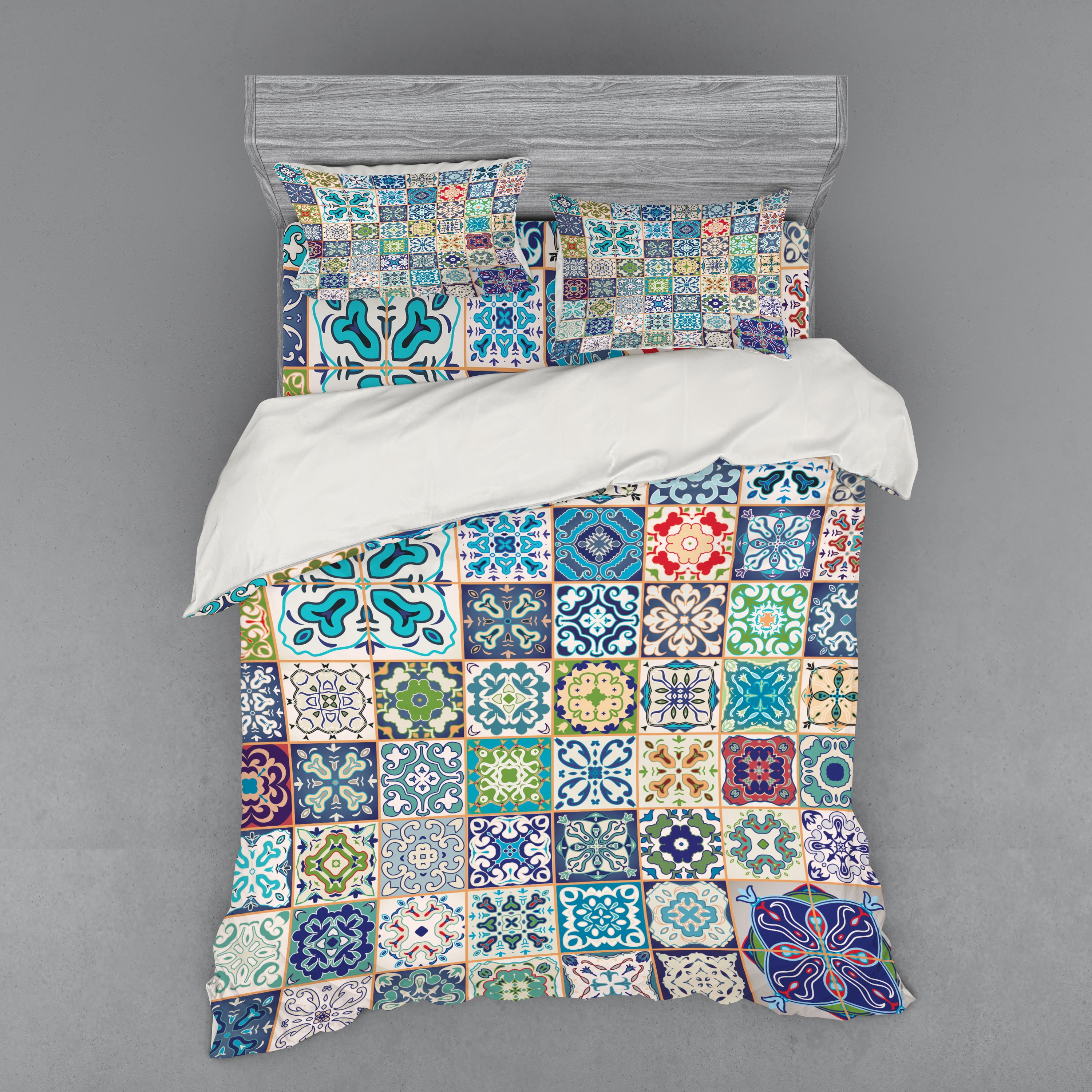 Ambesonne Colorful Bedding Set 4 Pcs, Mediterranean Flora Tiles, Queen ...