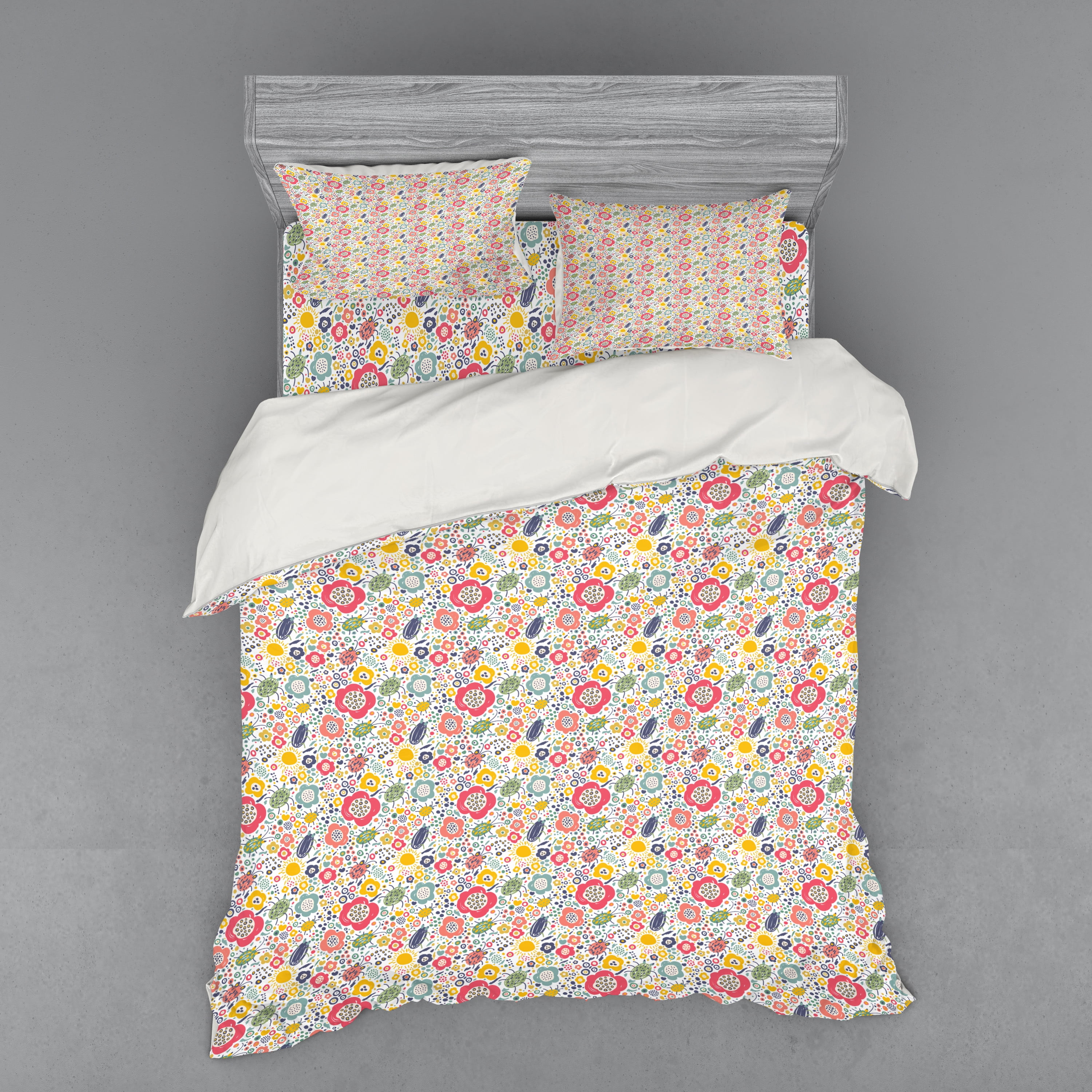 Ambesonne Colorful Bedding Set 4 Pcs, Summer Nature Doodle, Queen ...
