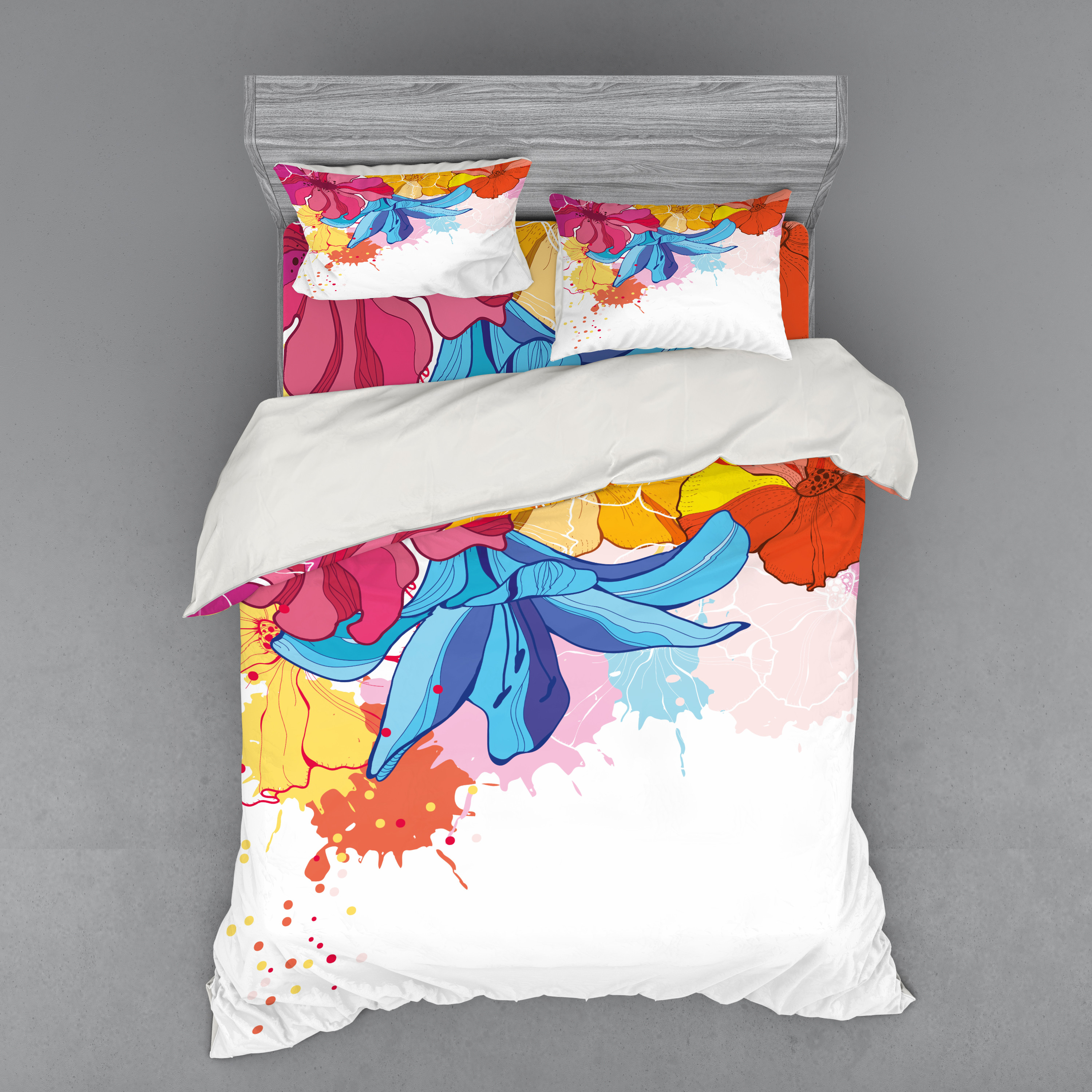 Ambesonne Colorful Bedding Set 4 Pcs, Vibrant Flowers Bloom, Queen ...