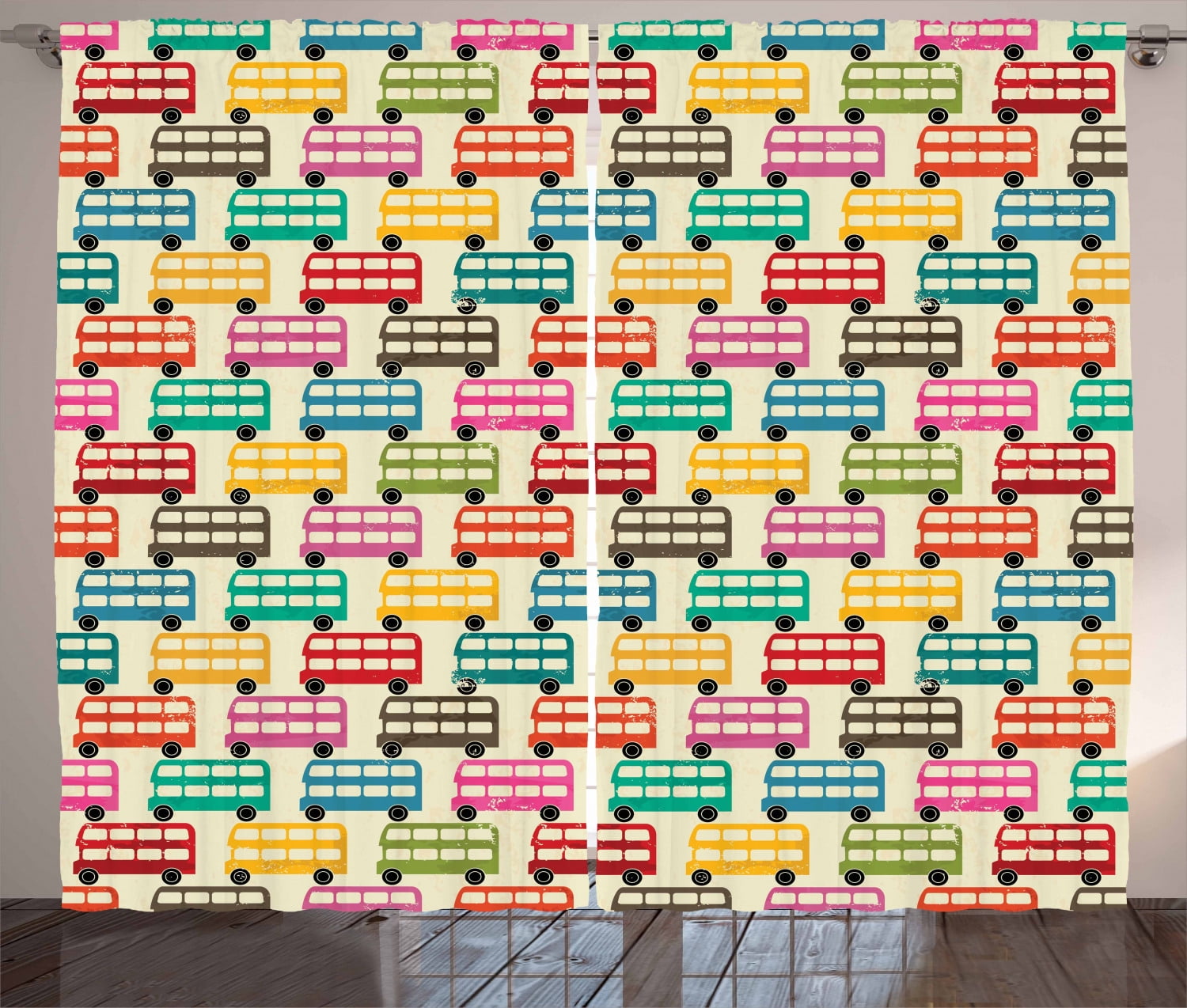 Ambesonne Colorful Curtains 2 Panel Set, Double Decker Bus, 108" x 96 ...