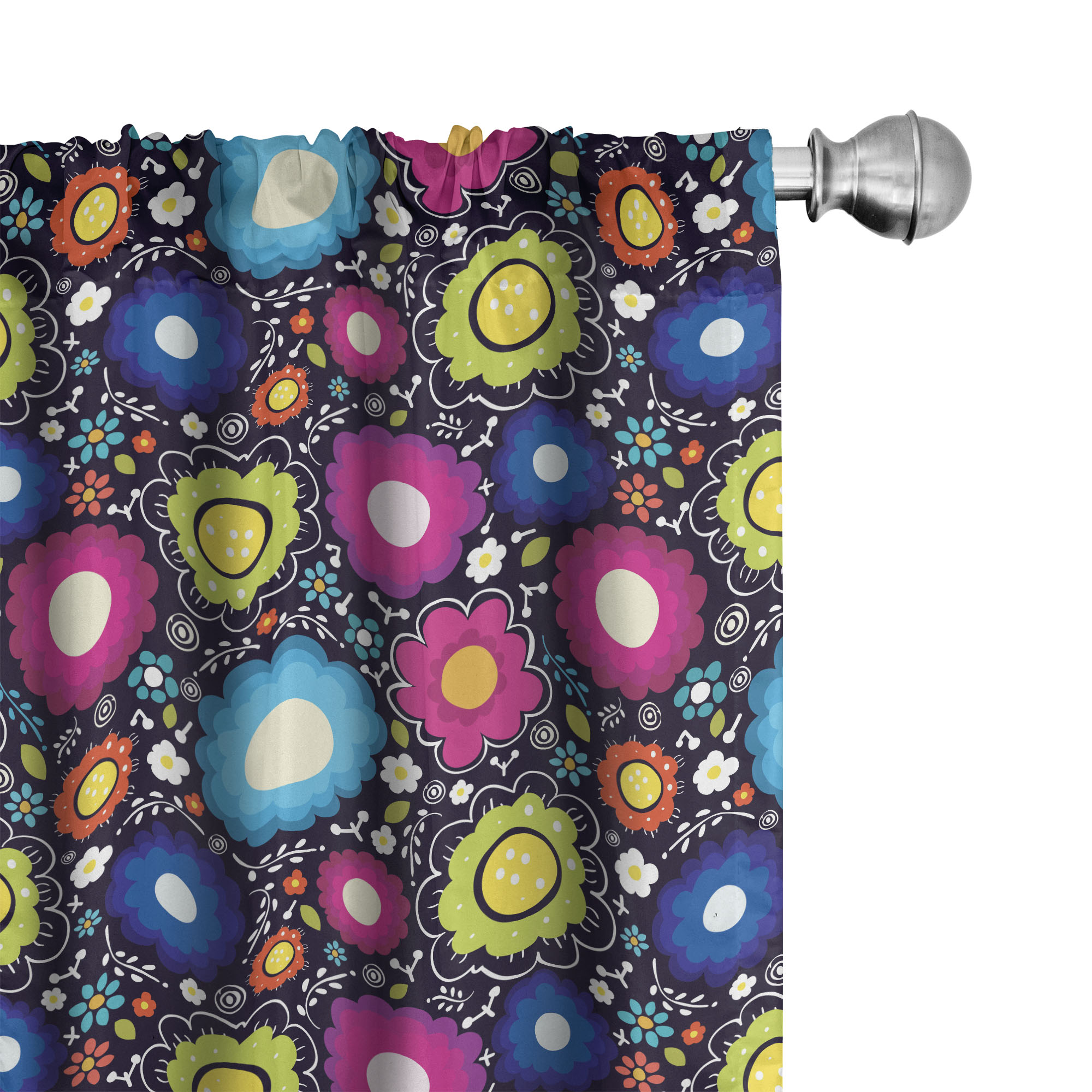 Ambesonne Colorful Curtains, Doodle Flowers, Pair of 28"x63 ...