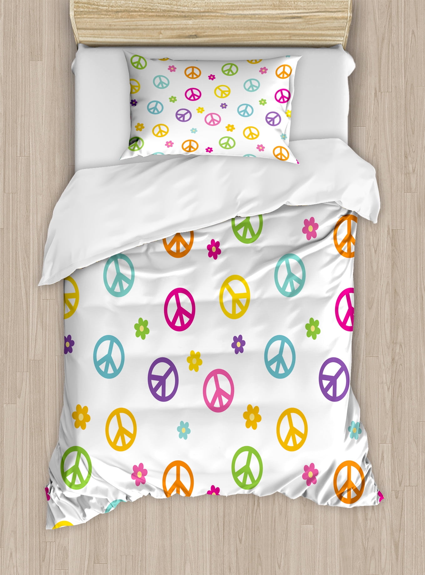 Ambesonne Colorful Duvet Cover Set, Old Peace Sign, Twin, Multicolor ...