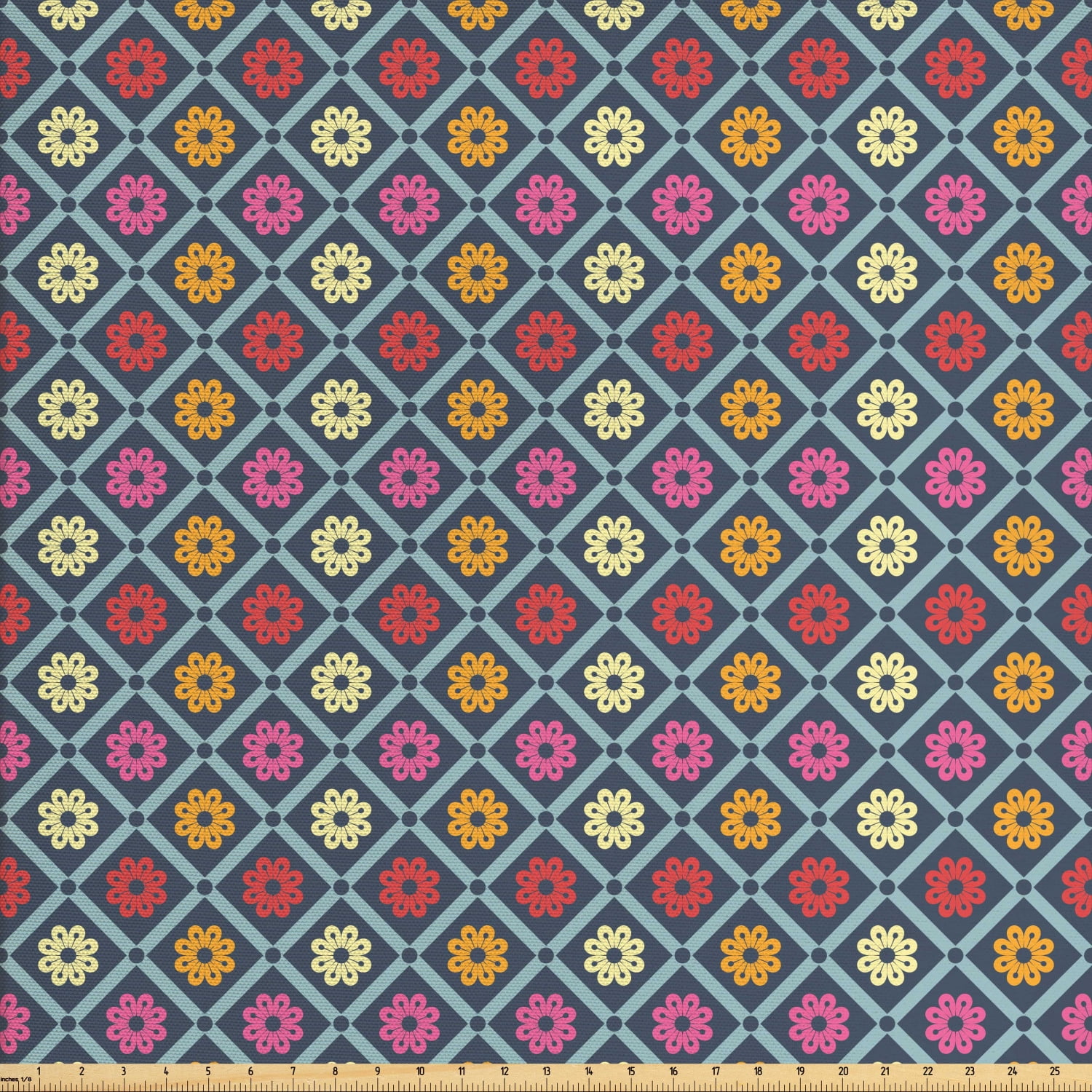Ambesonne Colorful Fabric by the Yard Upholstery, Checkered Floral ...