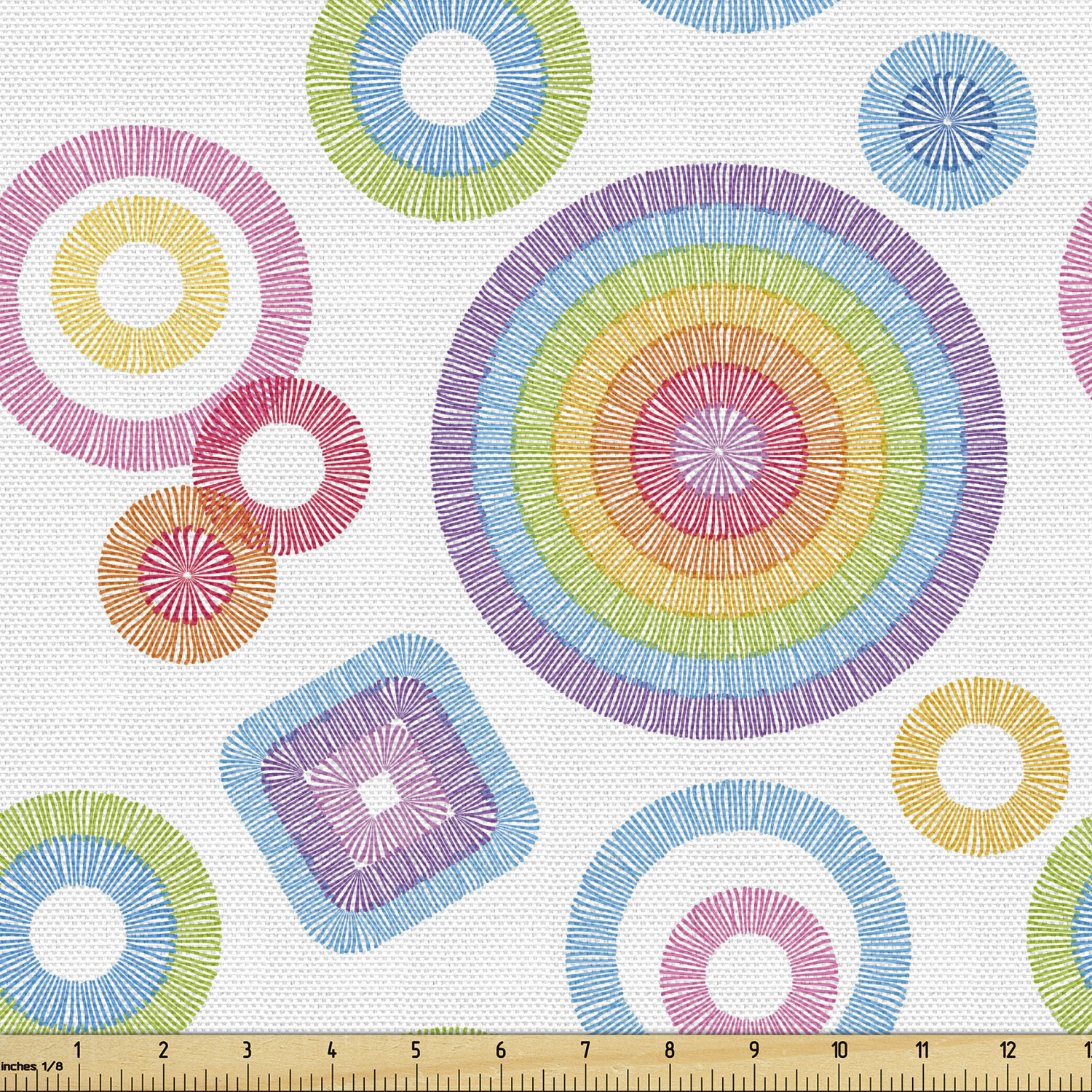 Ambesonne Colorful Fabric by the Yard Upholstery, Funky Rounds and ...