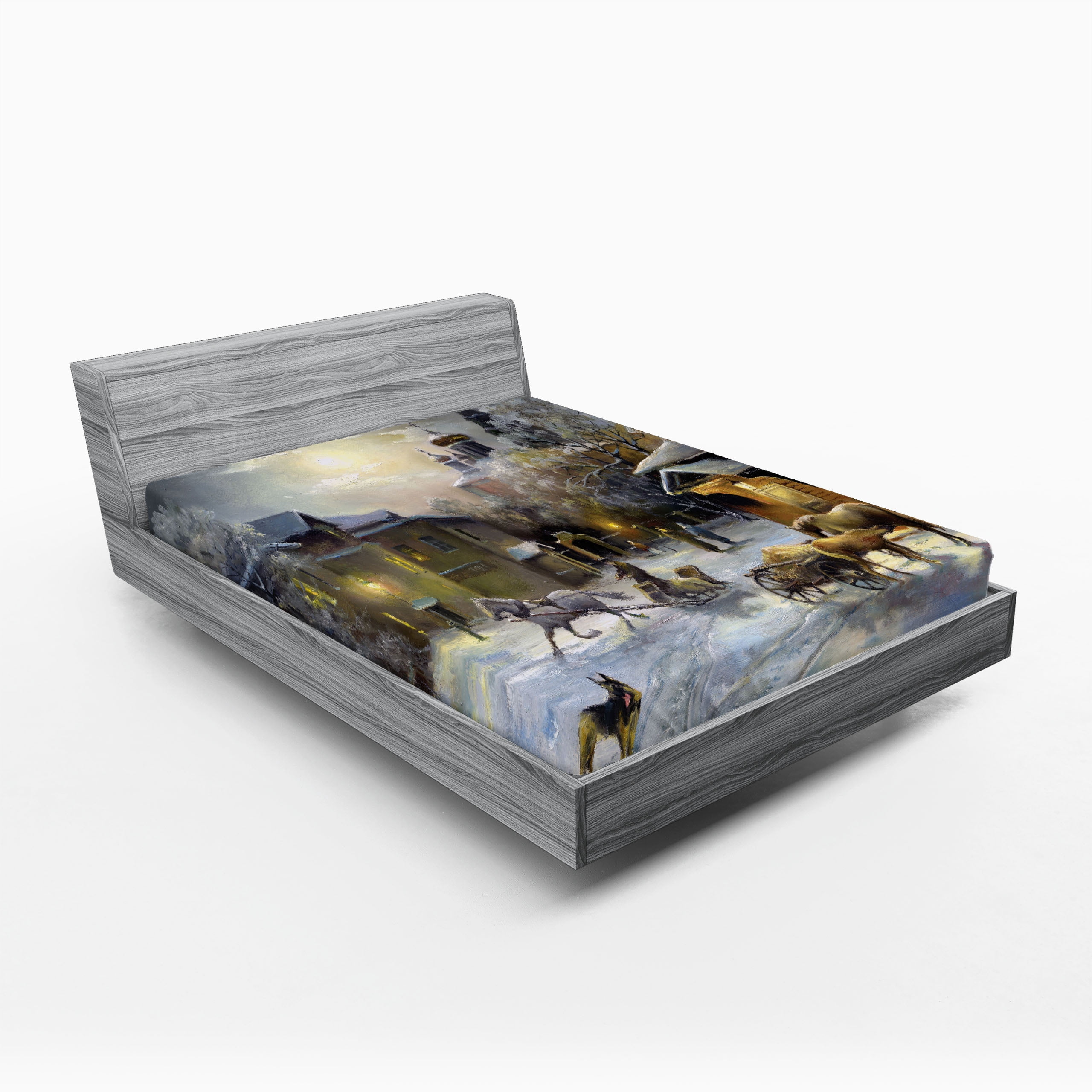 Ambesonne Colorful Fitted Sheet 2 Pcs Set, Winter Rural Landscape ...