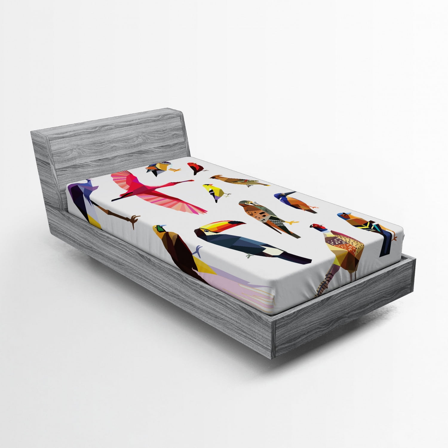 Ambesonne Colorful Fitted Sheet, Bird Set Poly Design, Twin Size ...