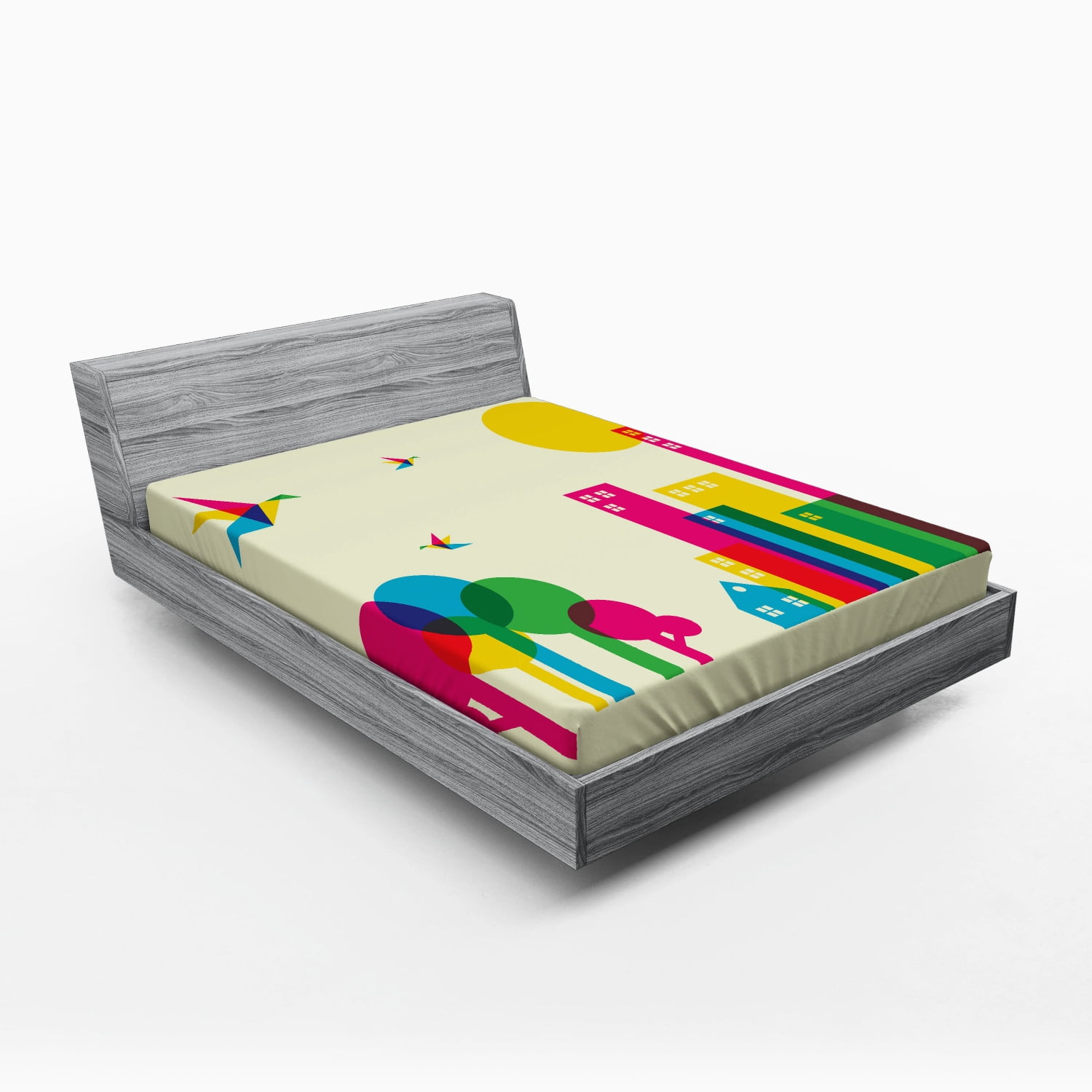 Ambesonne Colorful Fitted Sheet, Cityscape, Queen Size, Multicolor ...