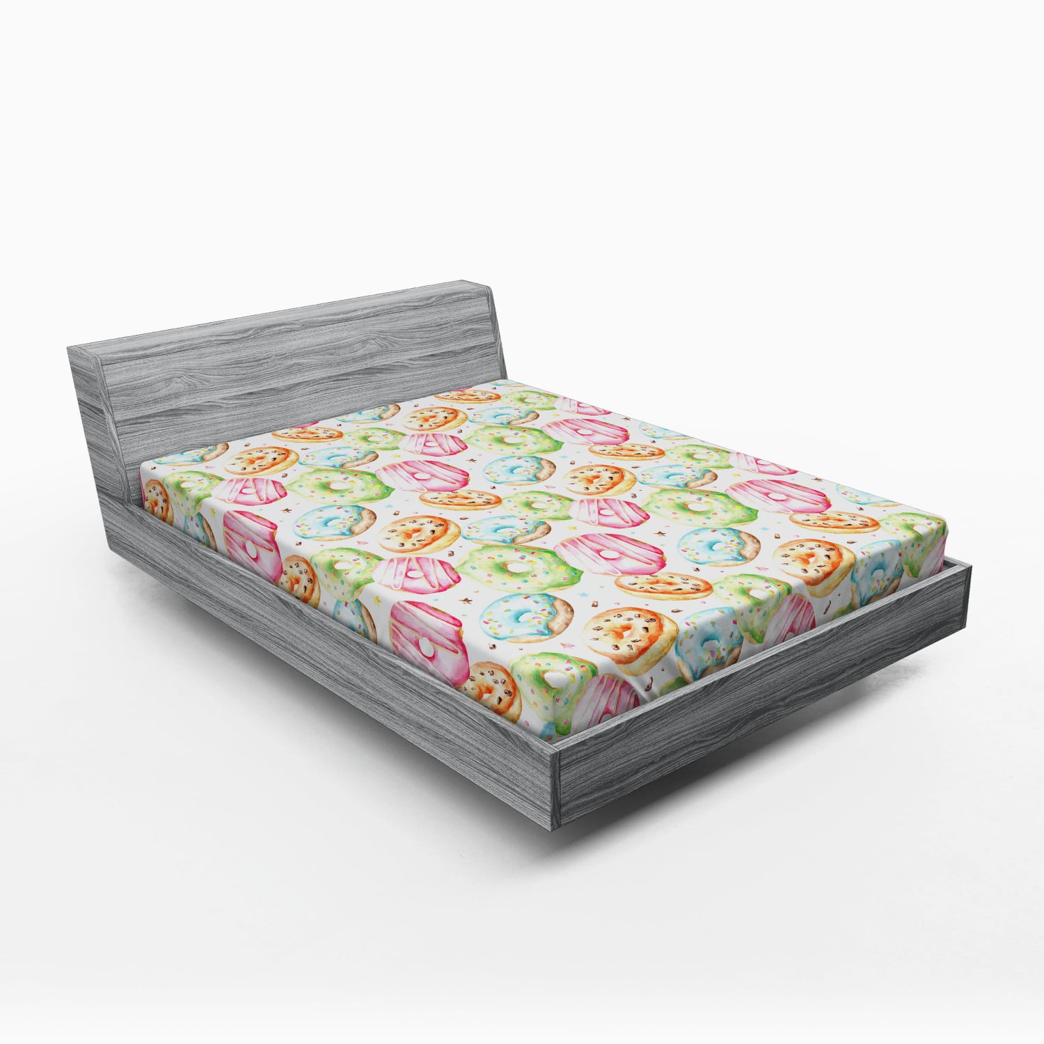 Ambesonne Colorful Fitted Sheet, Doughnut Theme Hand Drawn, Full Size ...