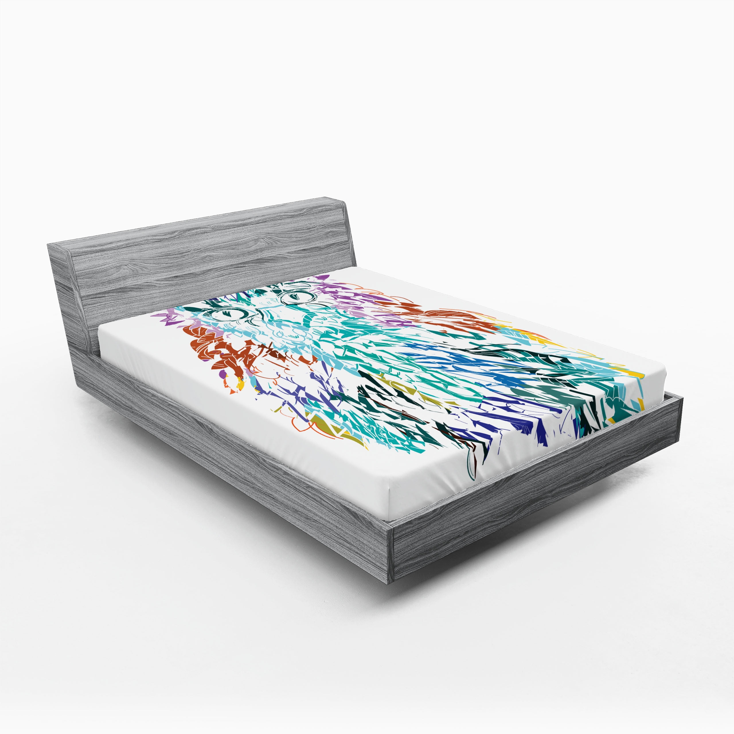 Ambesonne Colorful Fitted Sheet, Feathers Eyes Vision, Queen Size ...