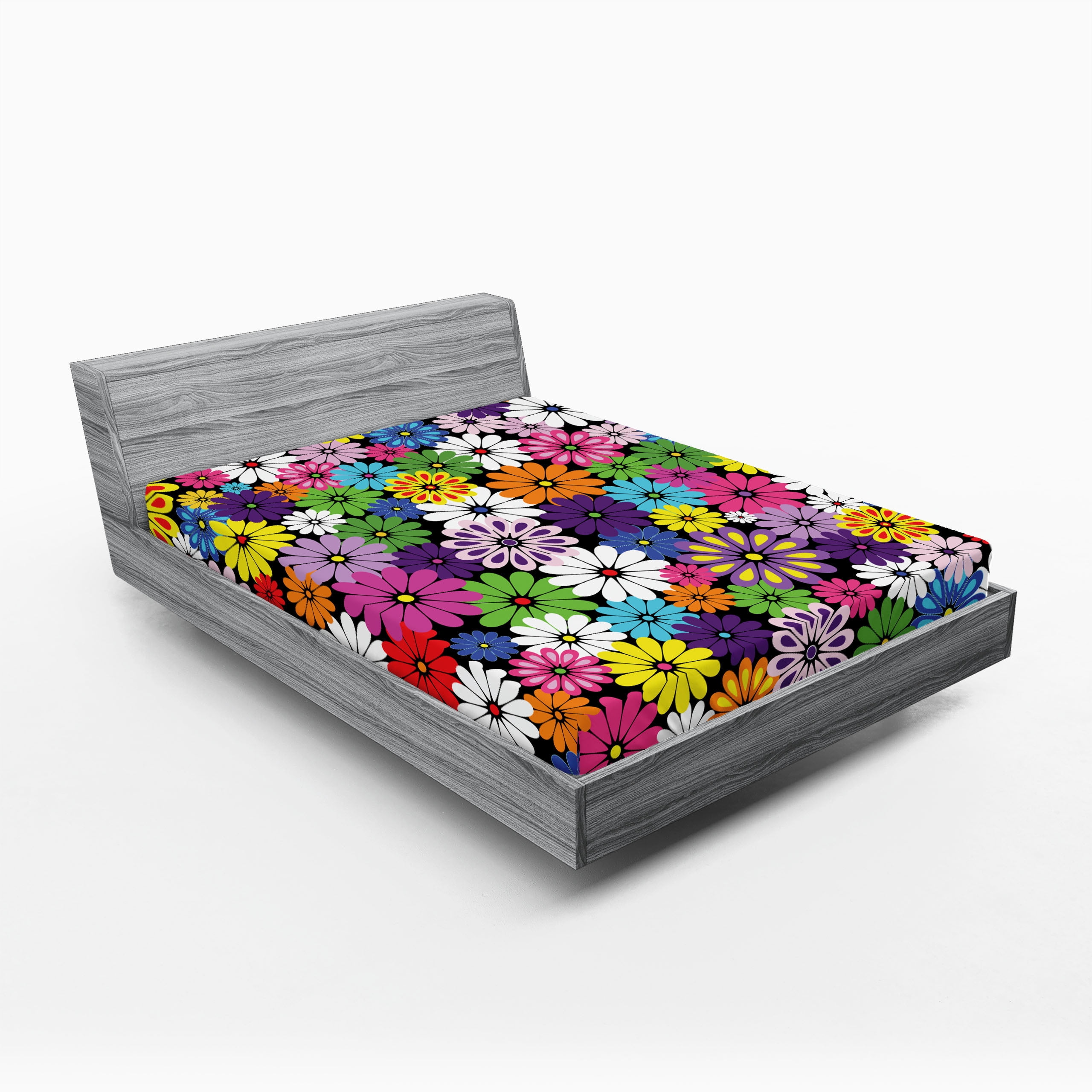 Ambesonne Colorful Fitted Sheet, Floral Vivid Daisies, Queen Size ...