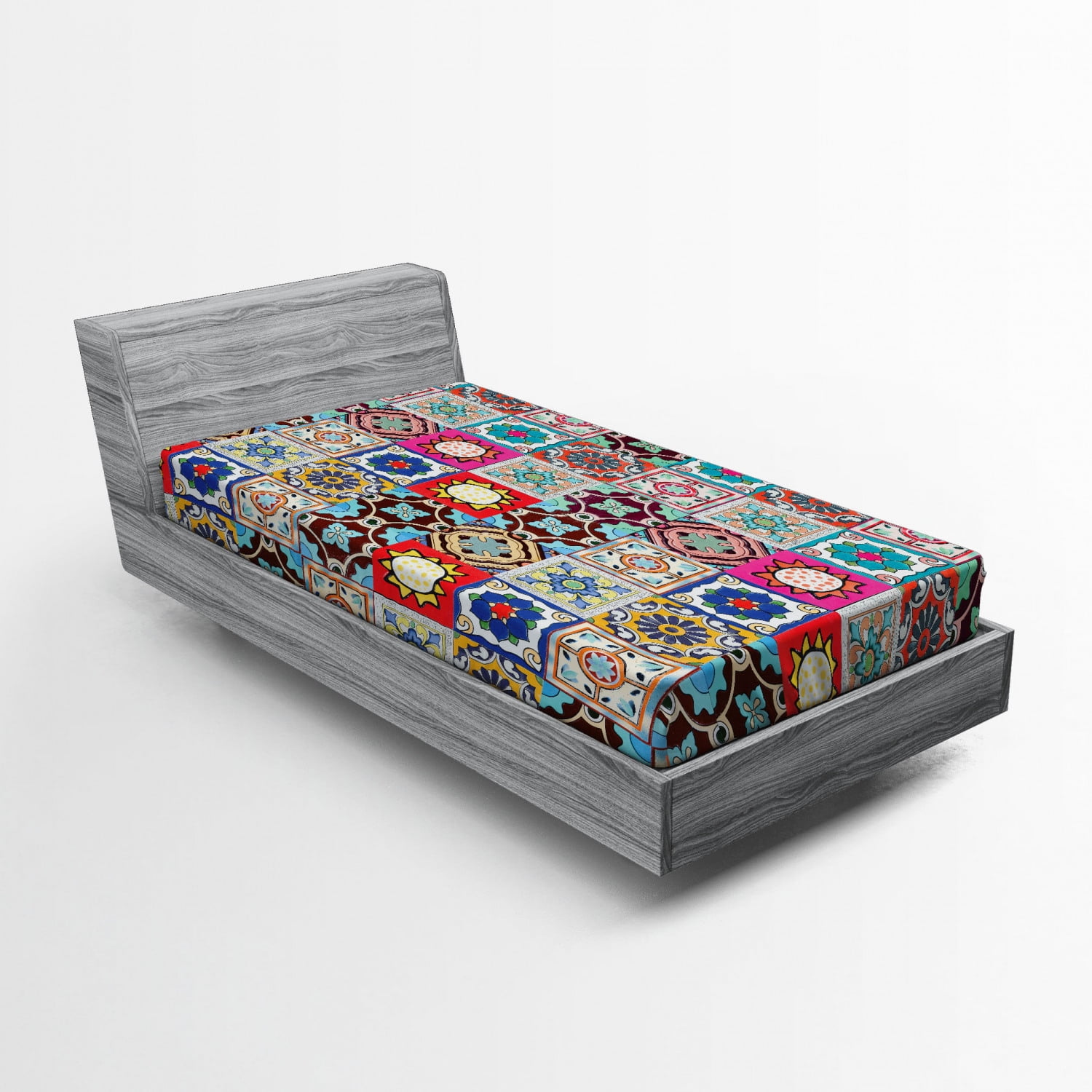Ambesonne Colorful Fitted Sheet, Geometric Mosaic Tiles, Twin XL Size ...