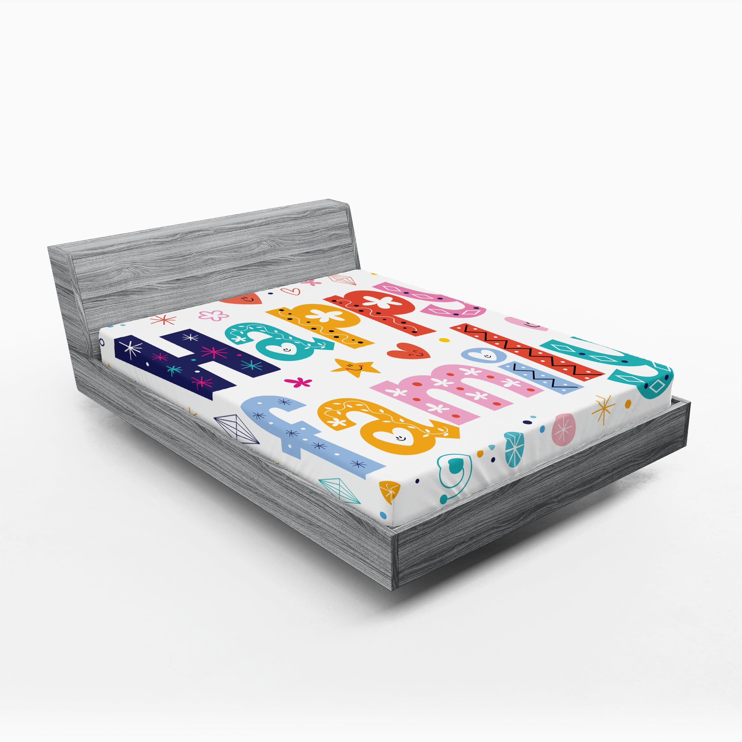 Ambesonne Colorful Fitted Sheet, Happy Family Floral, Full Size ...