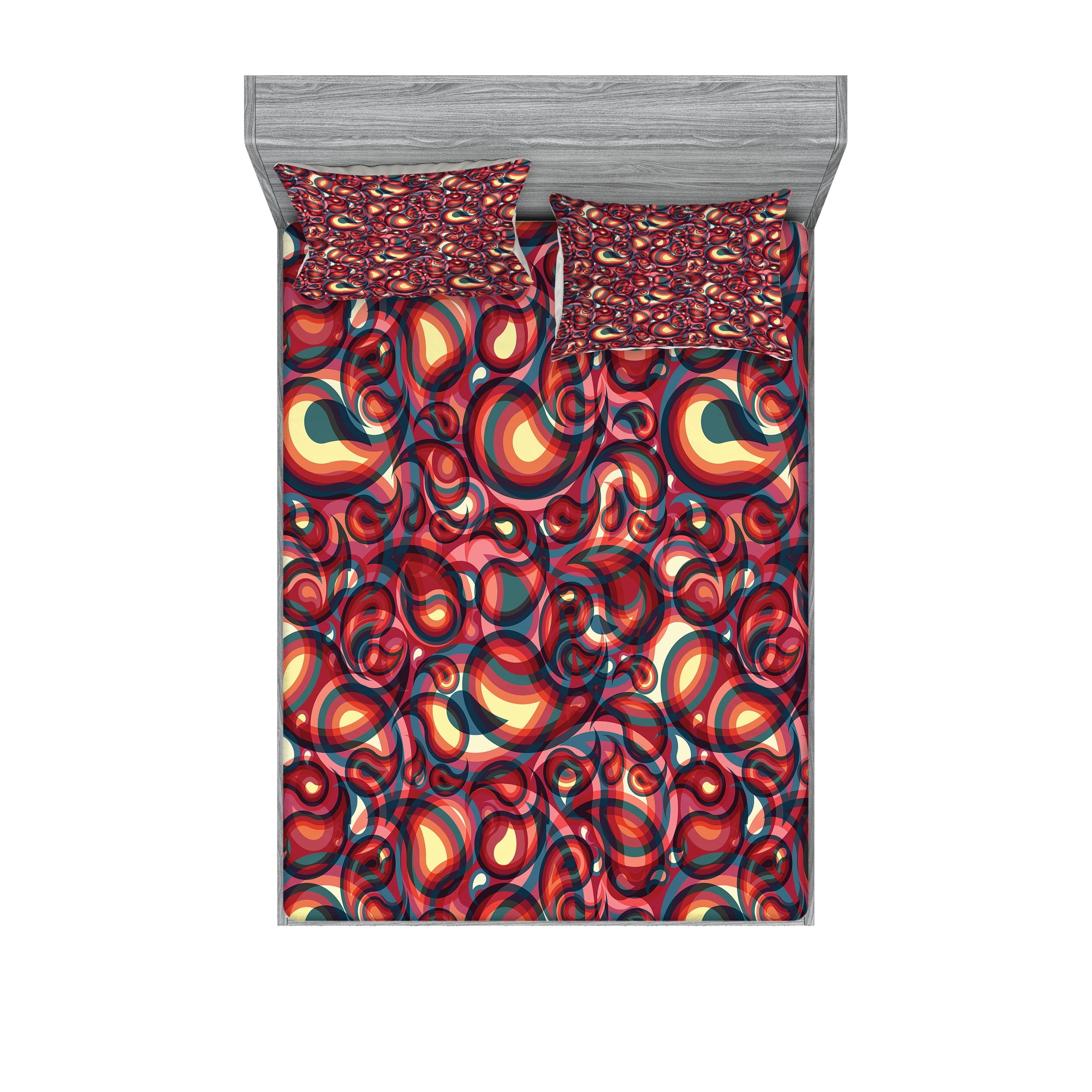 Ambesonne Colorful Fitted Sheet & Pillow Sham Set, Modern Paisley ...