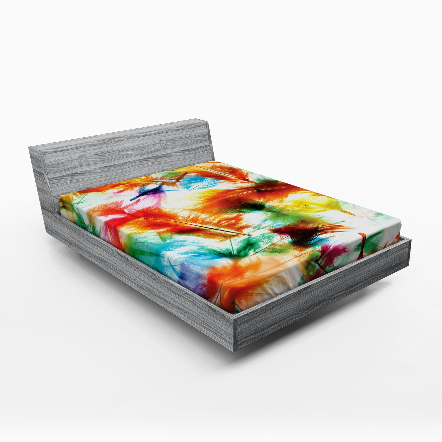 Ambesonne Colorful Fitted Sheet, Puffy Dreamy Feathers, Full Size ...