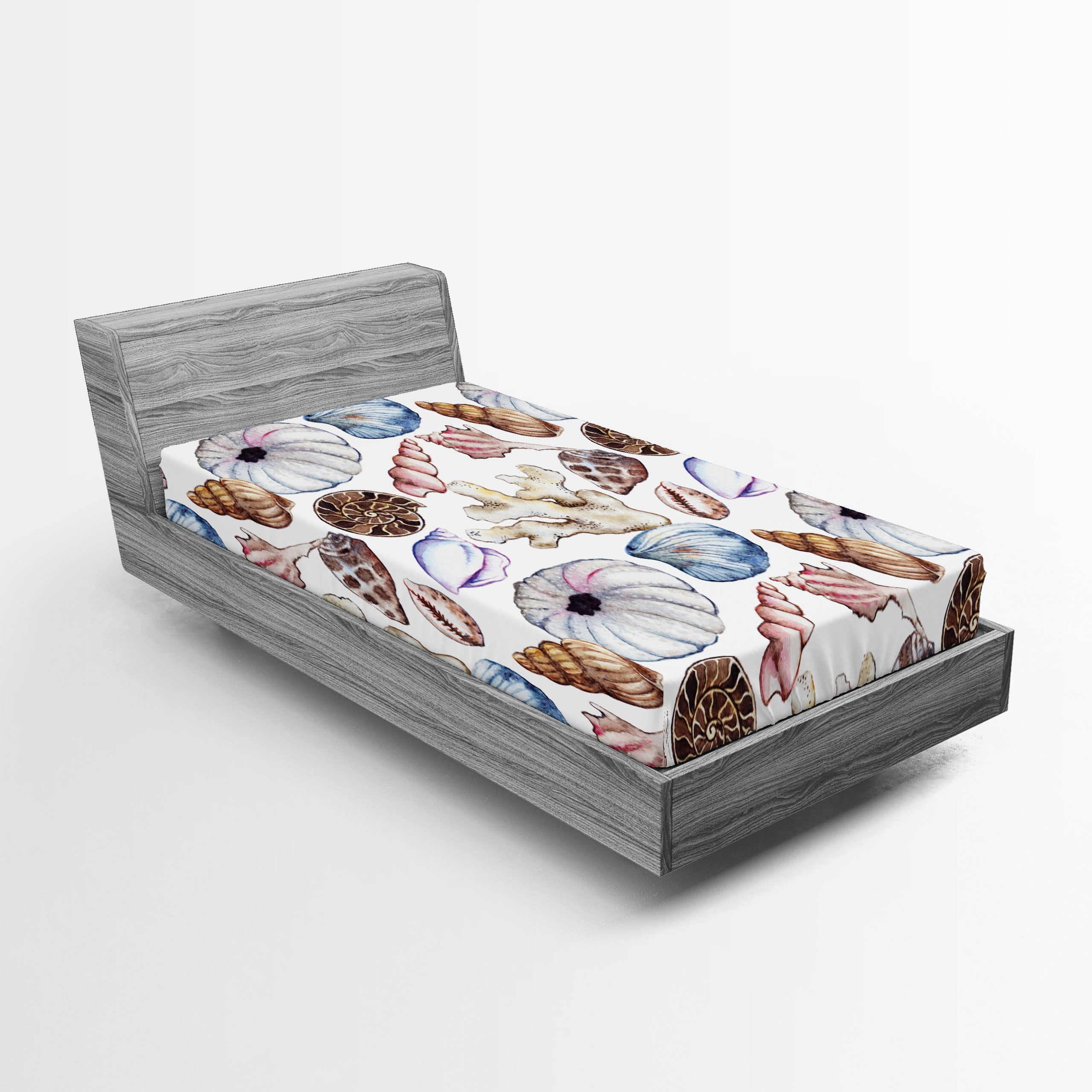 Ambesonne Colorful Fitted Sheet, Seashell Coral Reef, Twin Size ...