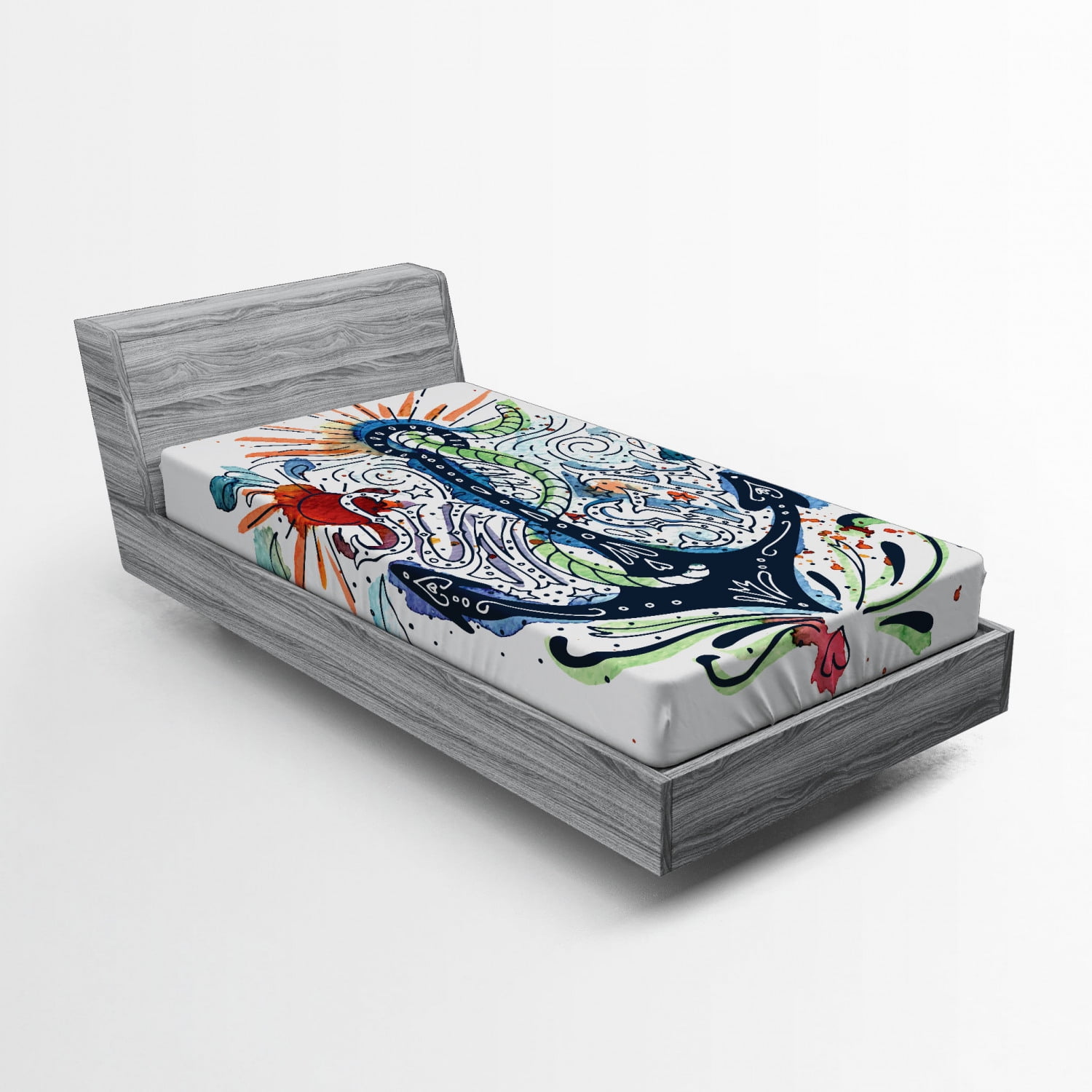 Ambesonne Colorful Fitted Sheet, Ship Anchor with Sun, Twin XL Size ...