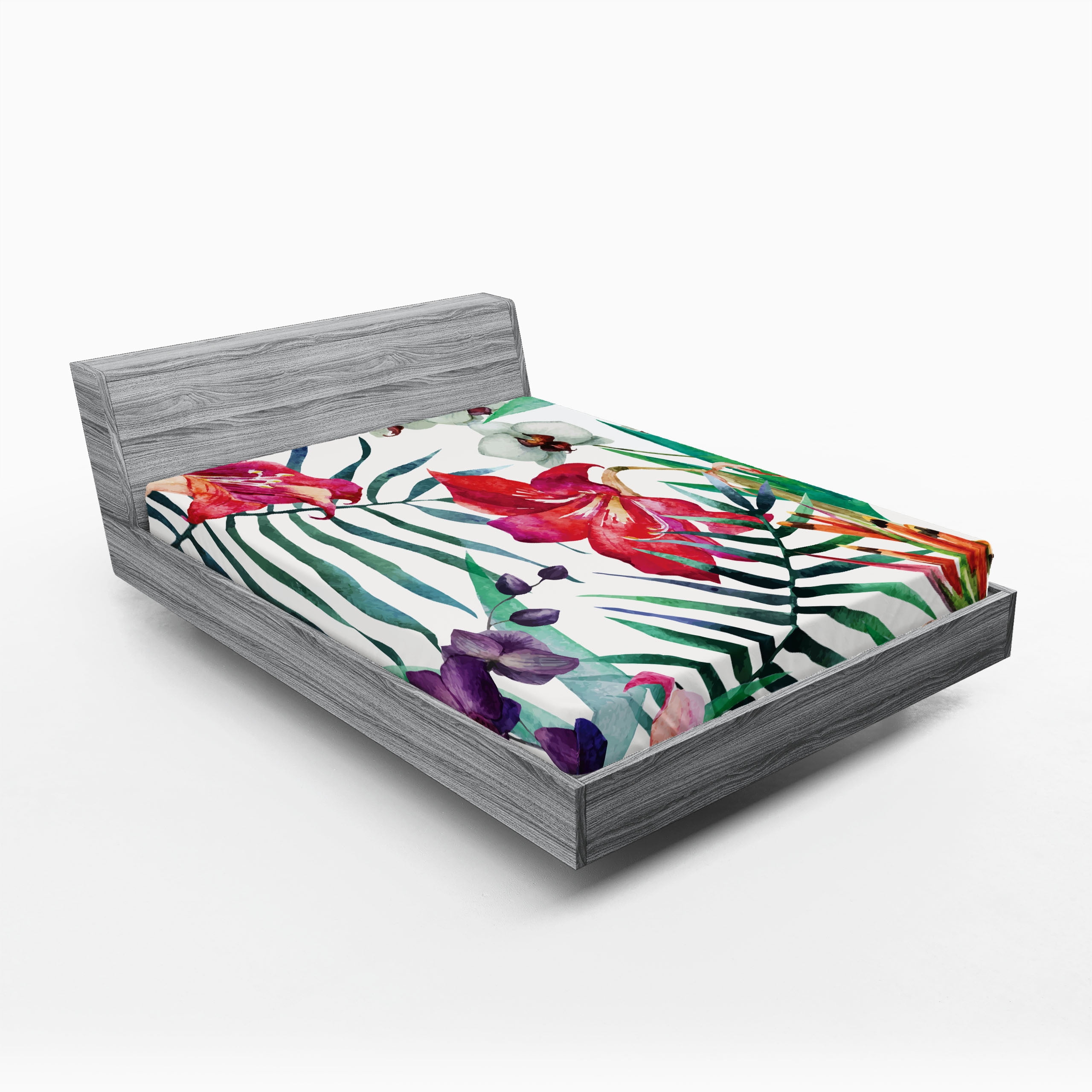Ambesonne Colorful Fitted Sheet, Tropical Orchids, Queen Size ...