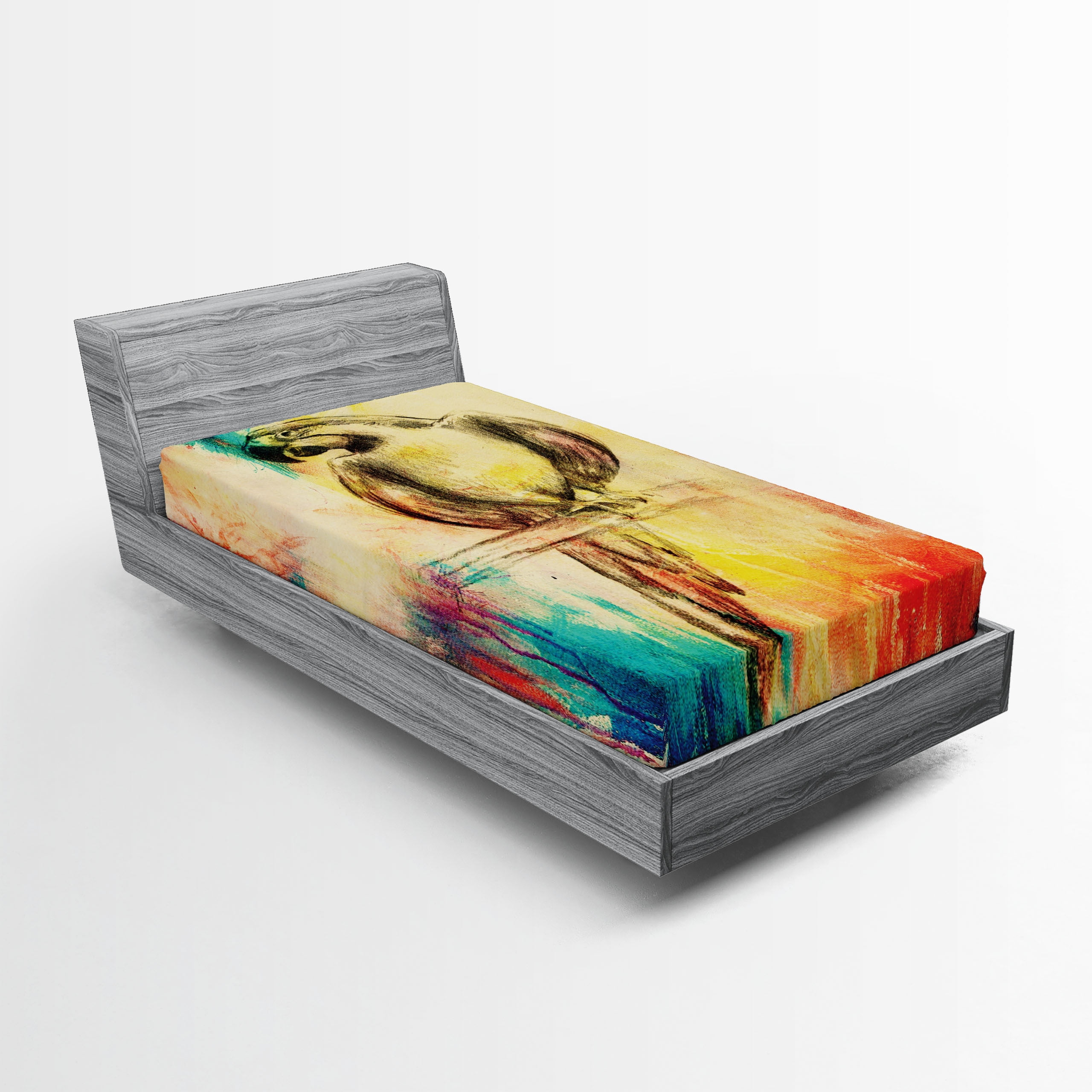 Ambesonne Colorful Fitted Sheet, Vintage Grunge Parrot, Twin XL Size ...