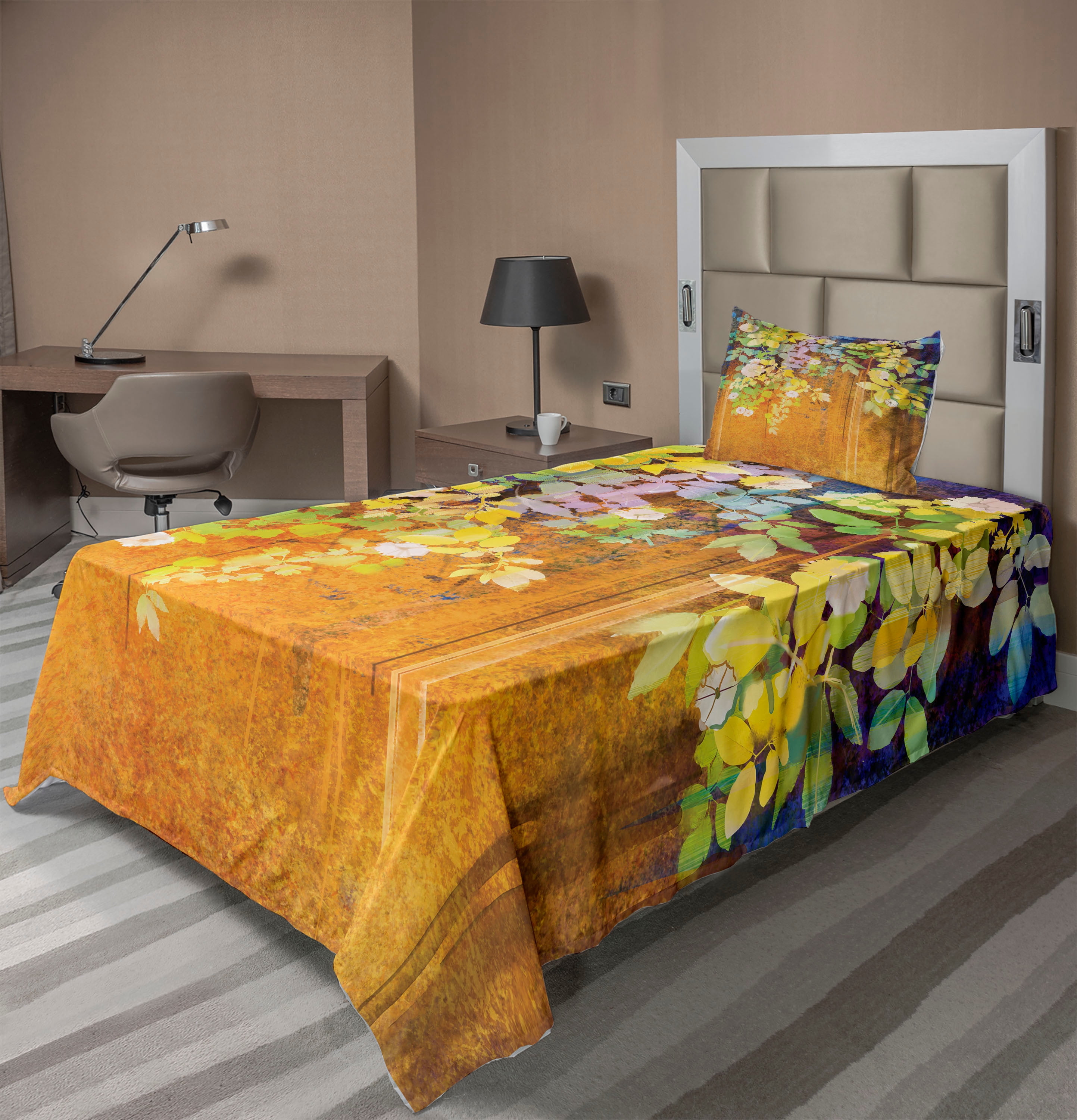 Ambesonne Colorful Fitted & Top Sheet Set with Sham, Misty Backdrop ...