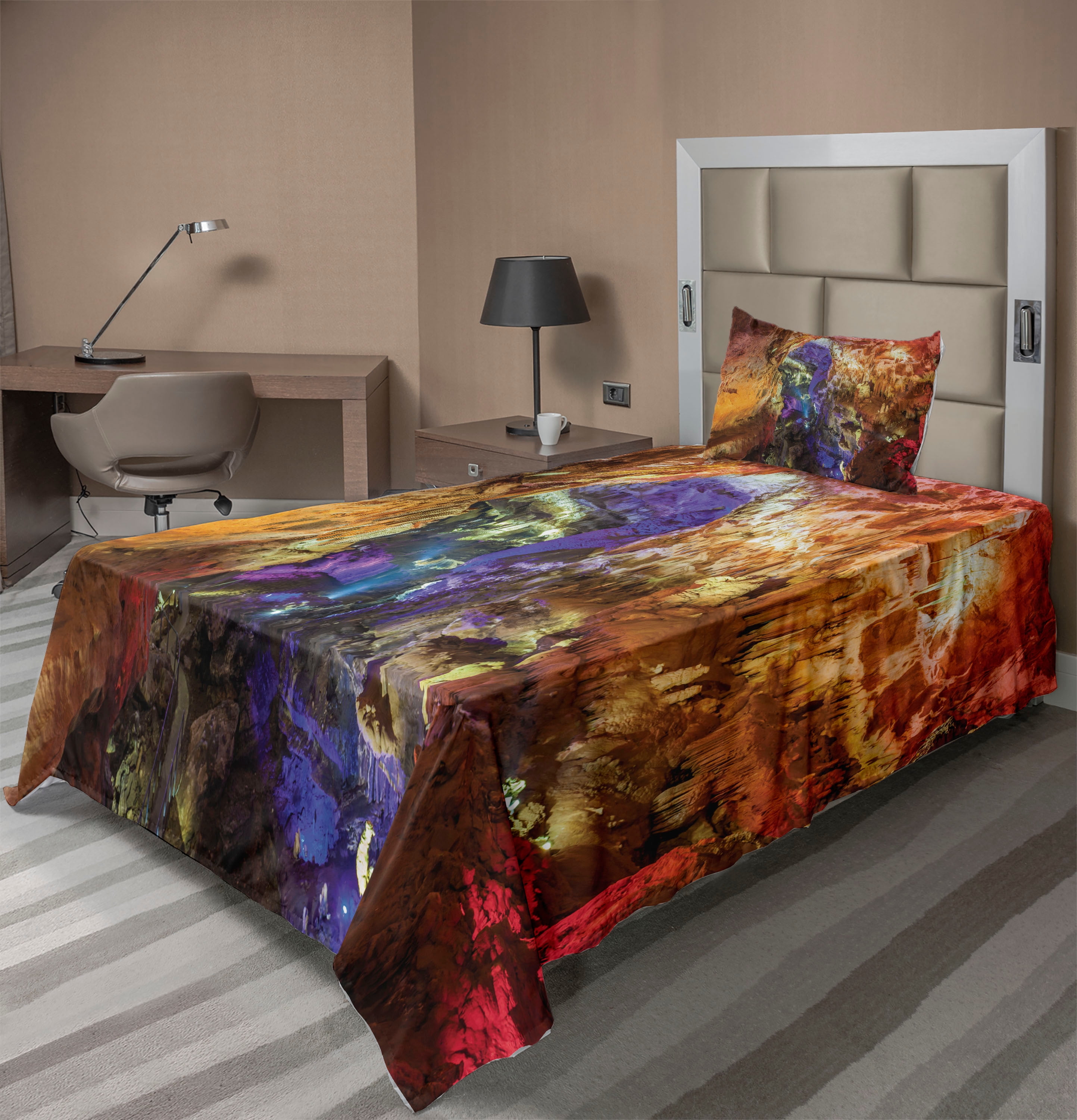 Ambesonne Colorful Fitted & Top Sheet Set with Sham, Prometheus Cave ...