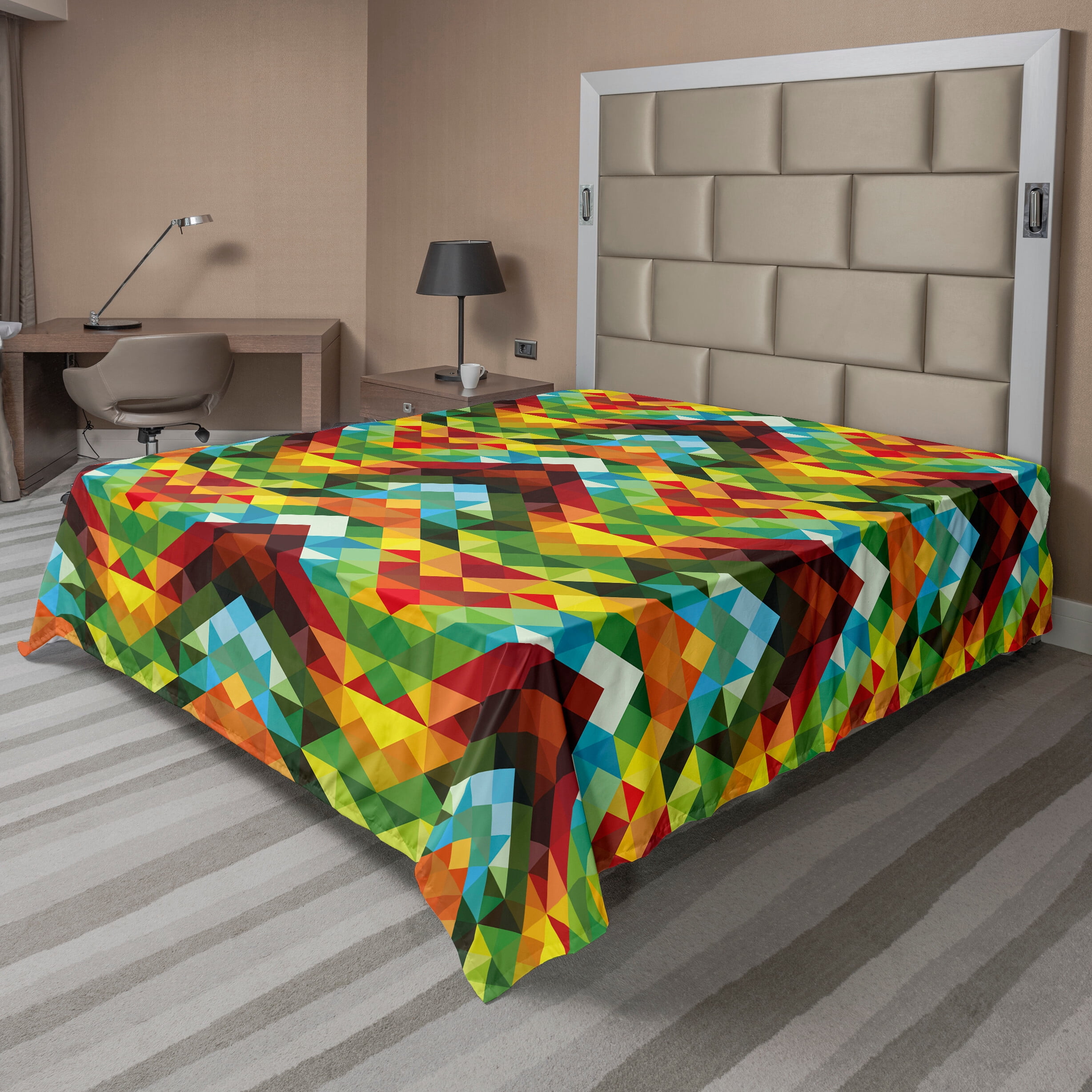 Ambesonne Colorful Flat Sheet, Abstract Optic Pattern, King Size ...