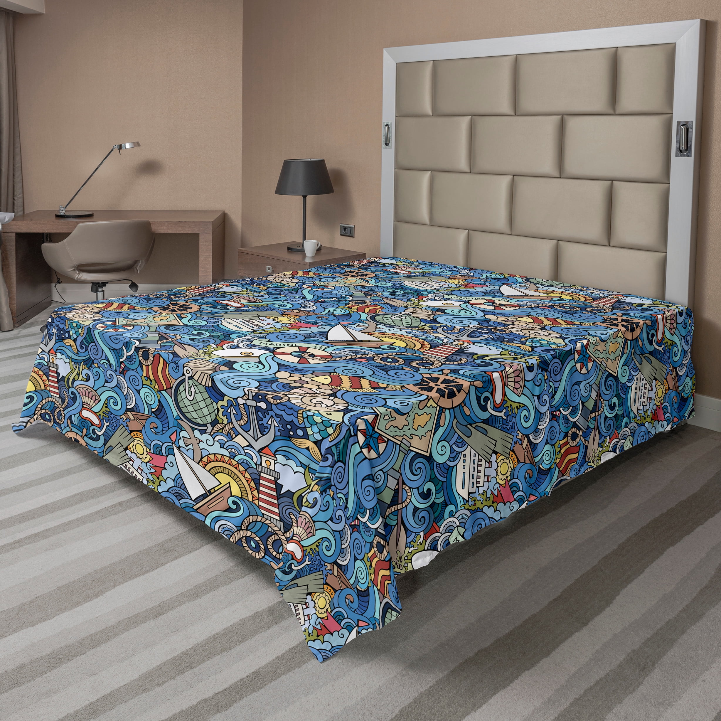 Ambesonne Colorful Flat Sheet, Abstract Sea Shells, King Size, Blue Multicolor - Walmart.com