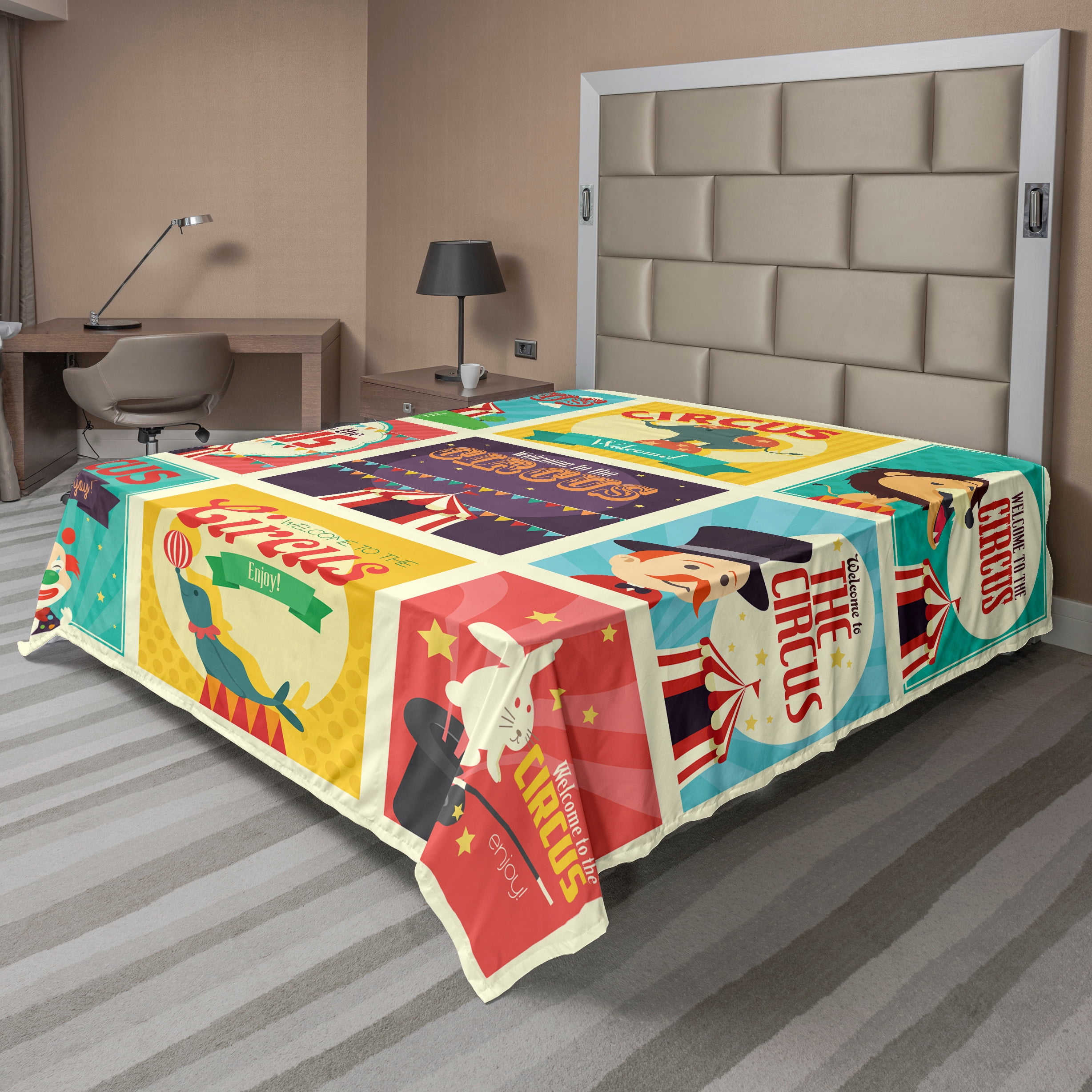 Ambesonne Colorful Flat Sheet, Carnival Old Circus, King Size ...