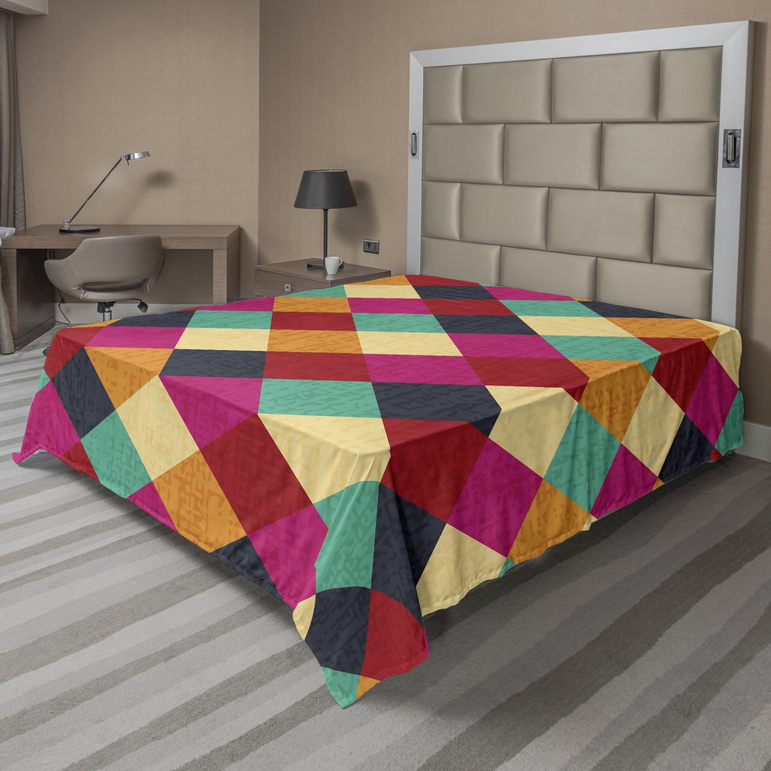Ambesonne Colorful Flat Sheet, Distressed Checkered, King Size ...