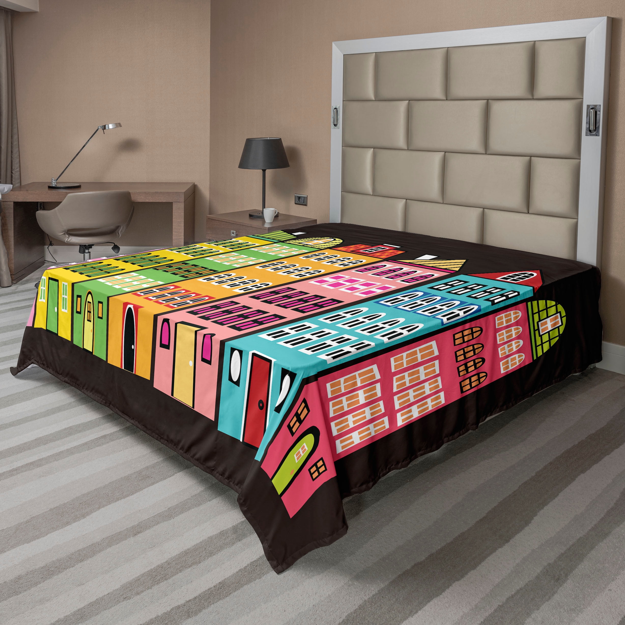 Ambesonne Colorful Flat Sheet, European Apartments, Full Size ...